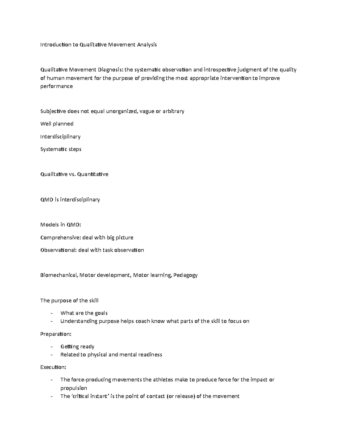 KIN 423 notes - Introduction to Qualitative Movement Analysis ...