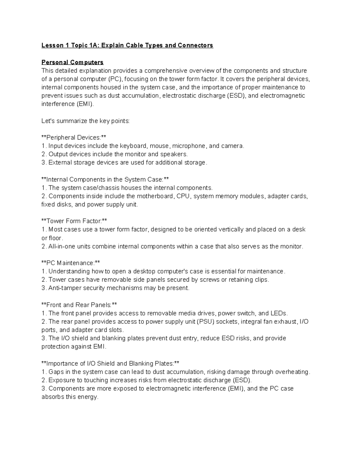 Comp TIA Lesson 1 - Summary Database Essentials for Business - Lesson 1 ...