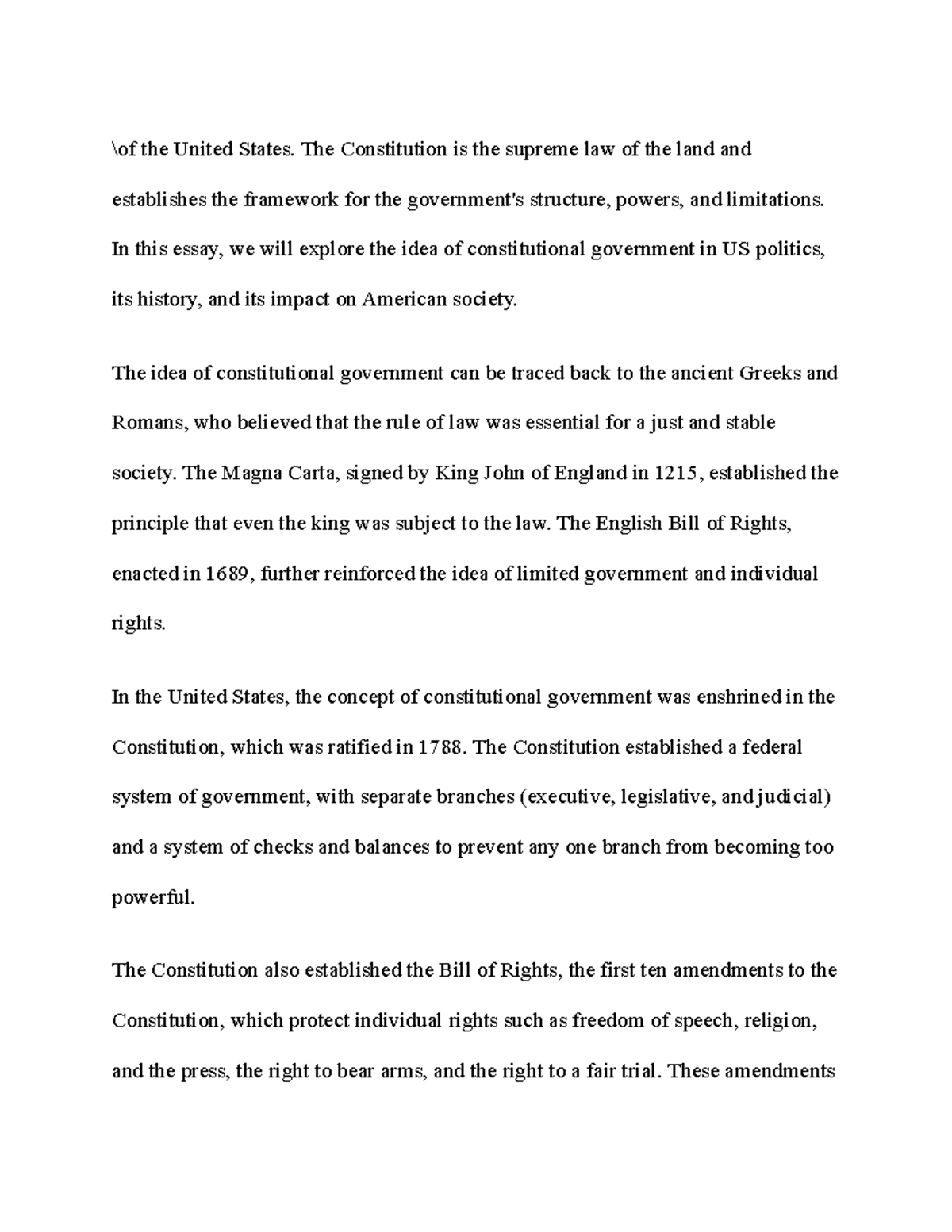 Constitutional Government Notes - \of the United States. The ...