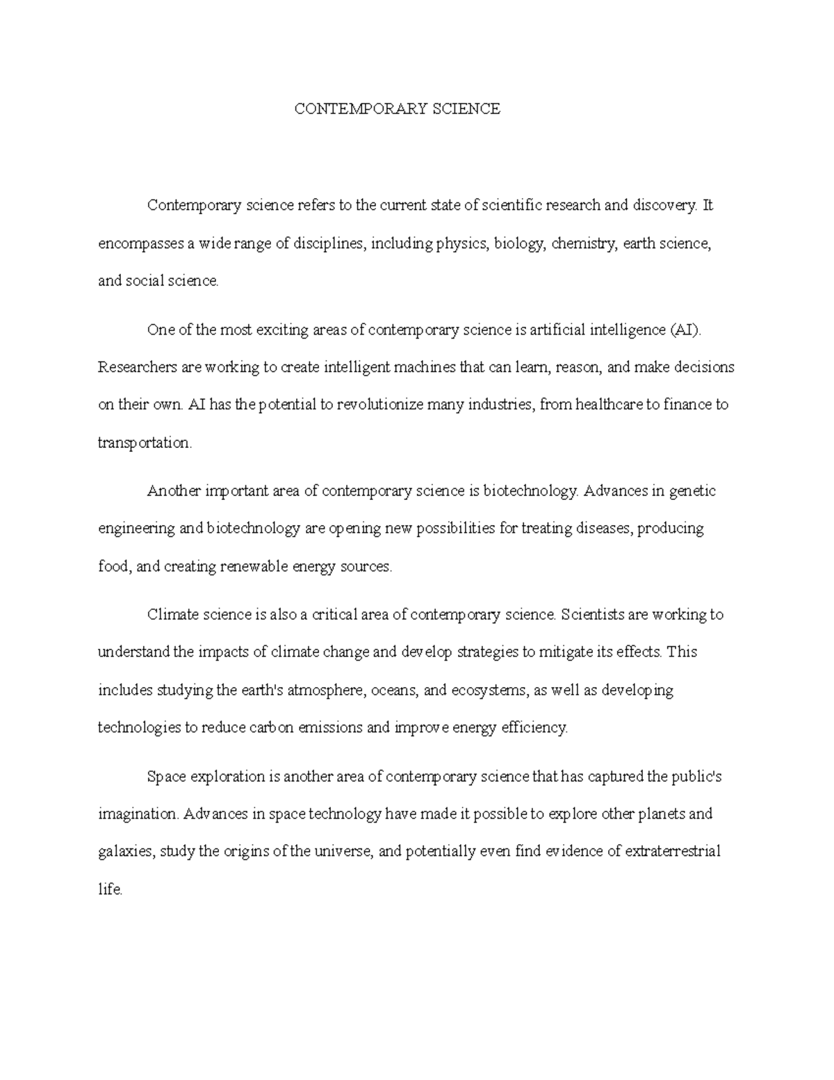 Contemporary Science essay - CONTEMPORARY SCIENCE Contemporary science ...