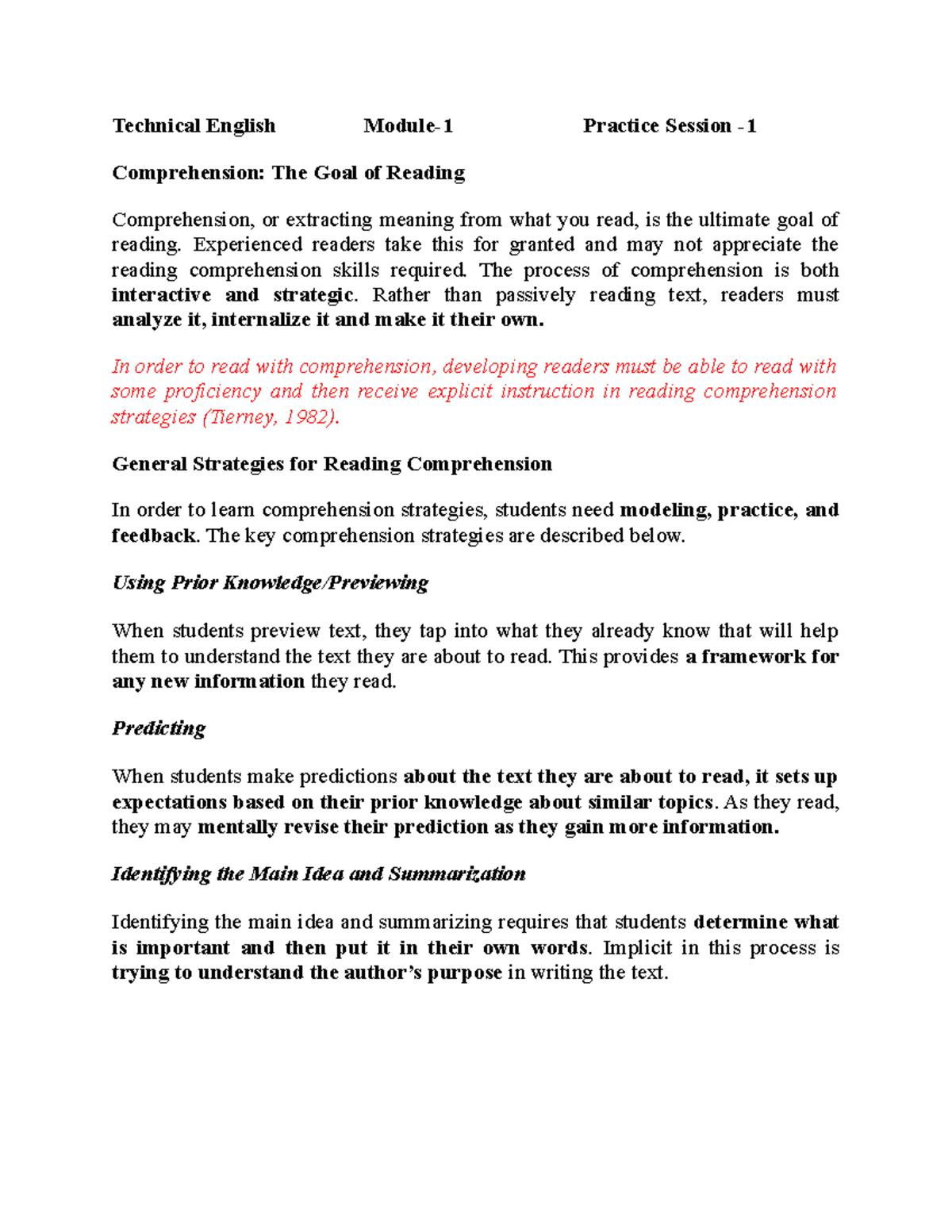 Practice-1 - Reading Comprehension - Technical English Module-1 ...