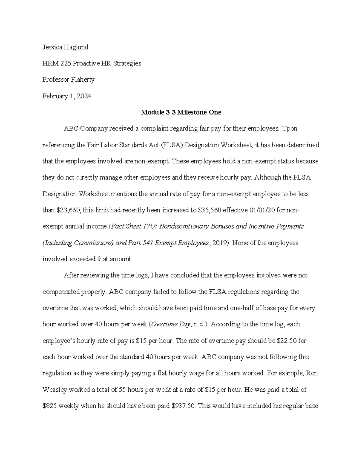 HRM 225 Module 3-3 Risk Assessment - Jessica Haglund HRM 225 Proactive ...