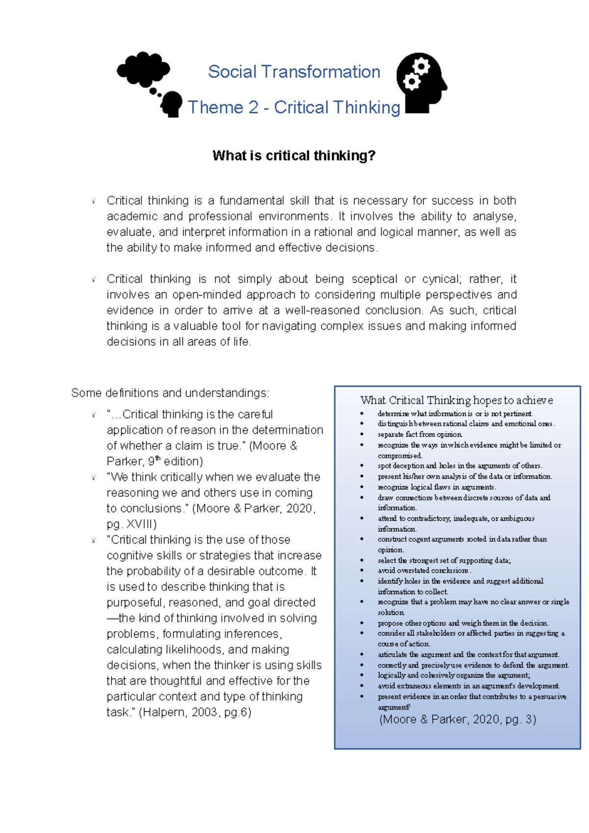 STF critical thinking - Study notes - Social Transformation Theme 2 ...