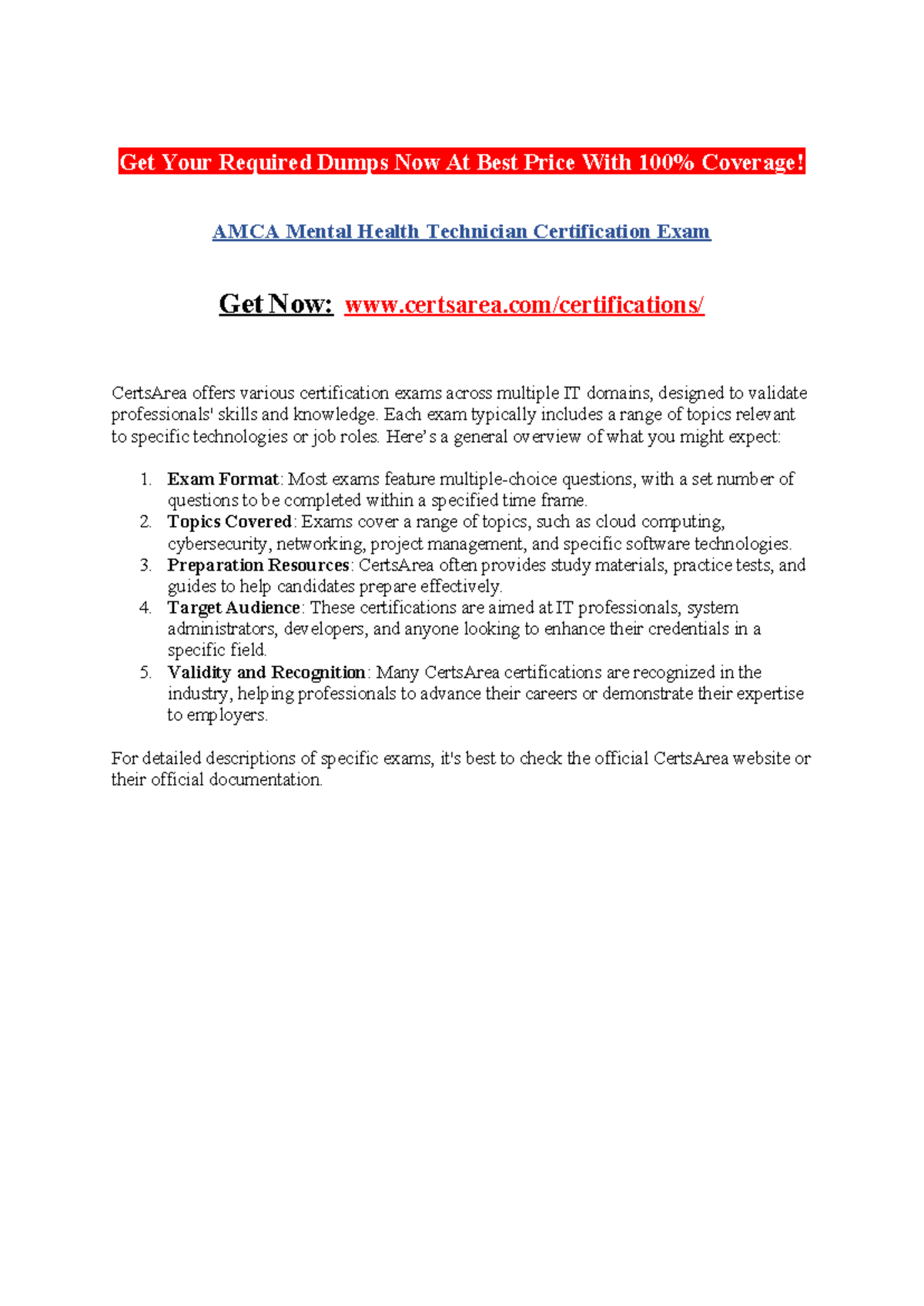 AMCA Mental Health Technician Certification Exam - Get Your Required Dumps Now At Best Price ...