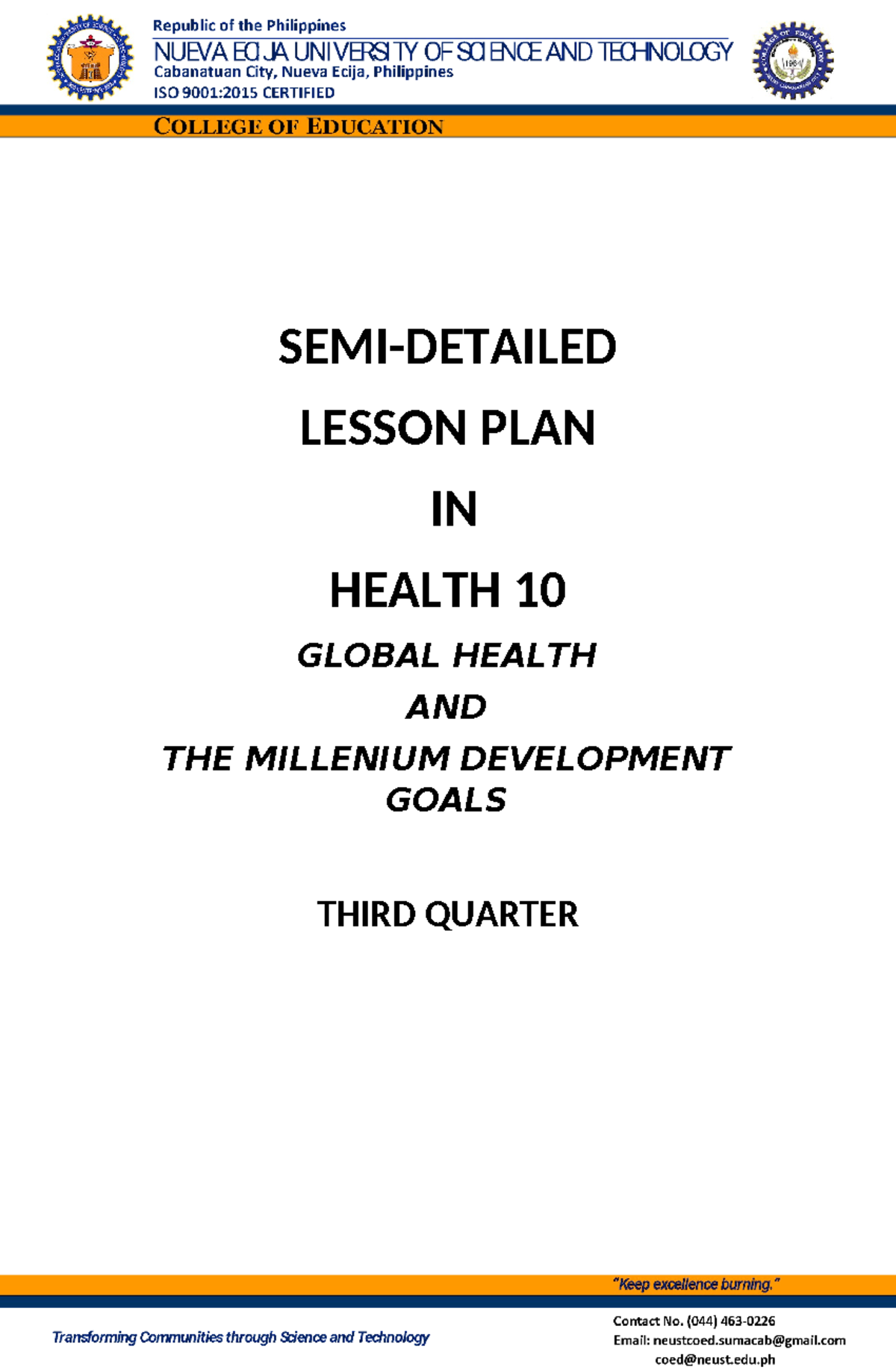 SEMI LP - Health - 10 -WEEK 1 - SEMI-DETAILED LESSON PLAN IN HEALTH 10 ...