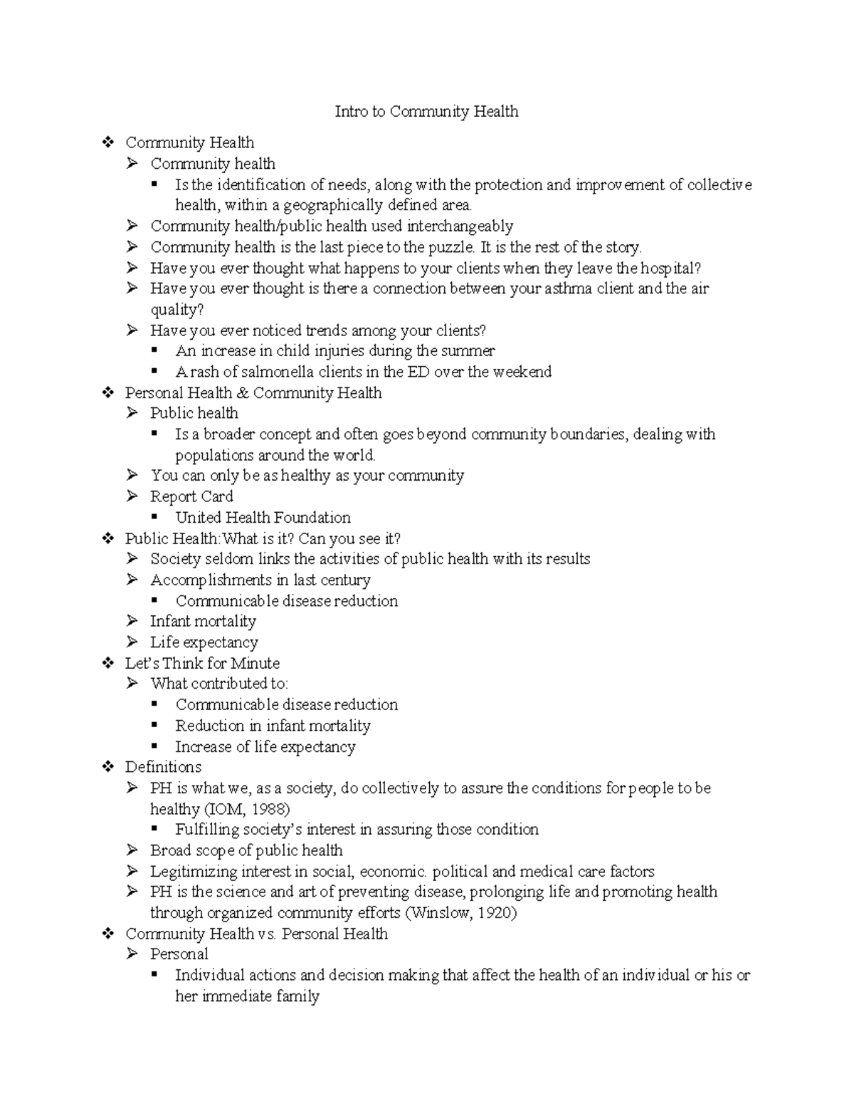 Week 2 Notes - Intro to Community Health - Intro to Community Health ...