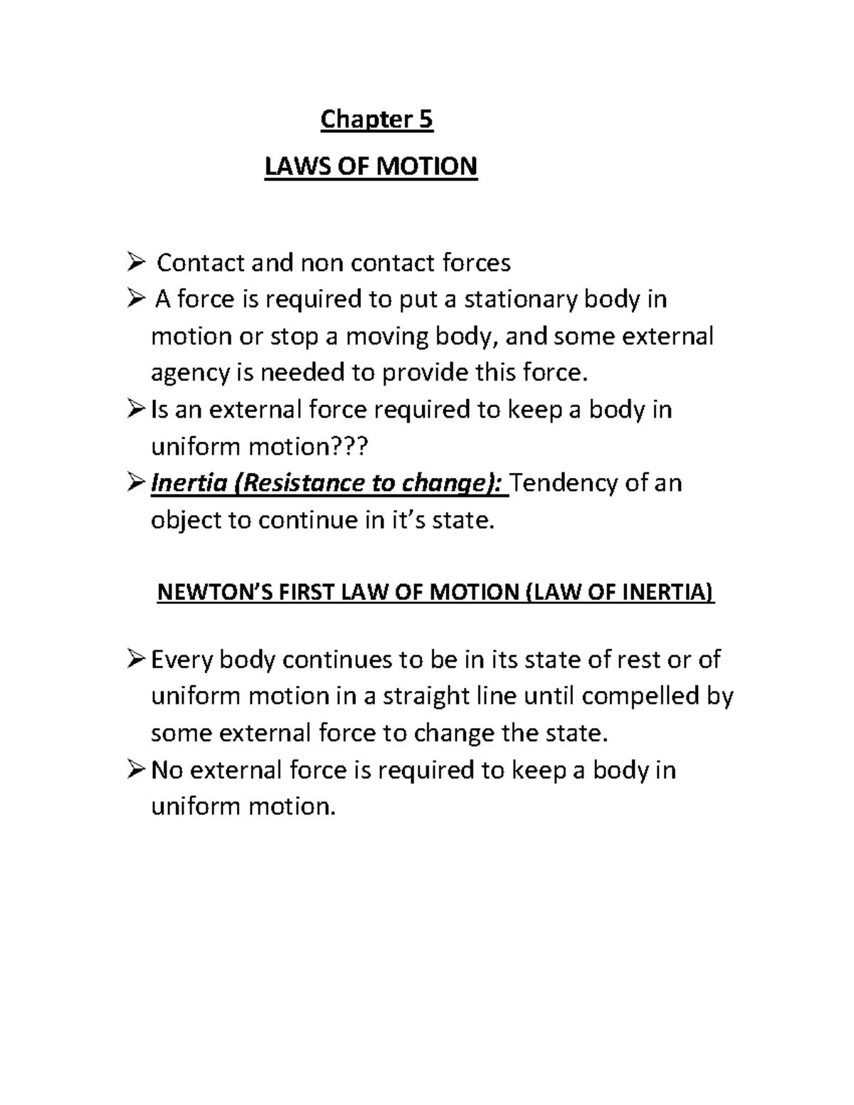 Chapter 5-11th - Physics note : class plus 1 - Chapter 5 LAWS OF MOTION ...