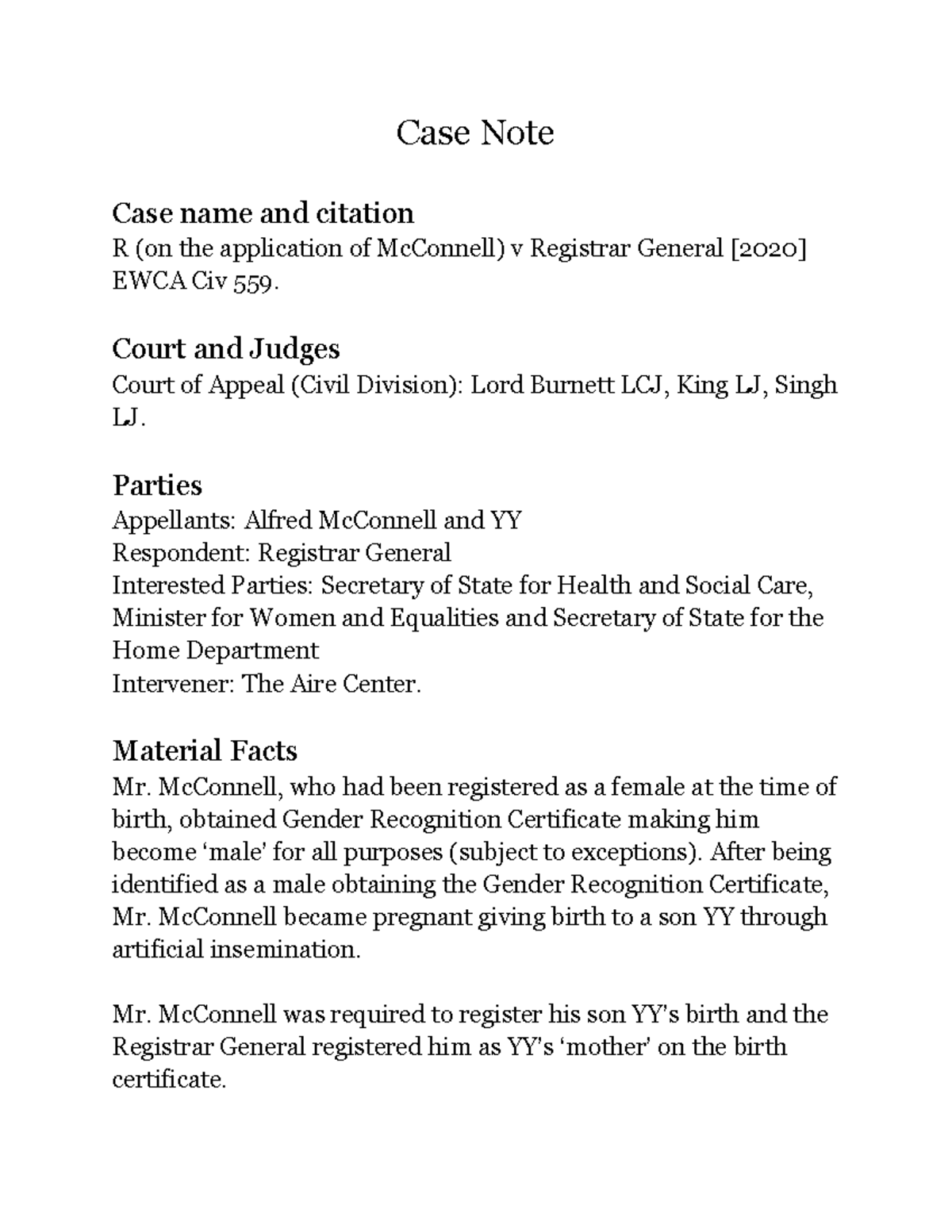 Case Note - Case Note Case name and citation R (on the application of ...