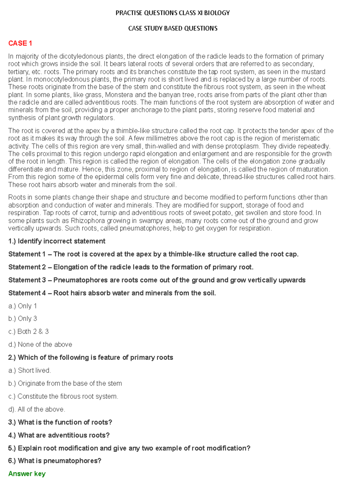 Uploading Sheet - PRACTISE QUESTIONS CLASS XI BIOLOGY CASE STUDY BASED ...