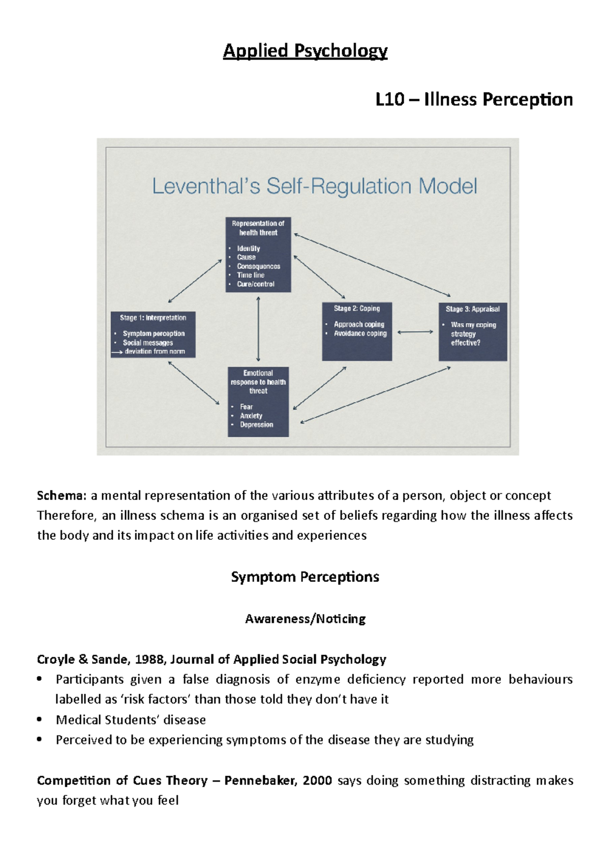 N10 – Illness Perception - Applied Psychology L10 – Illness Perception ...