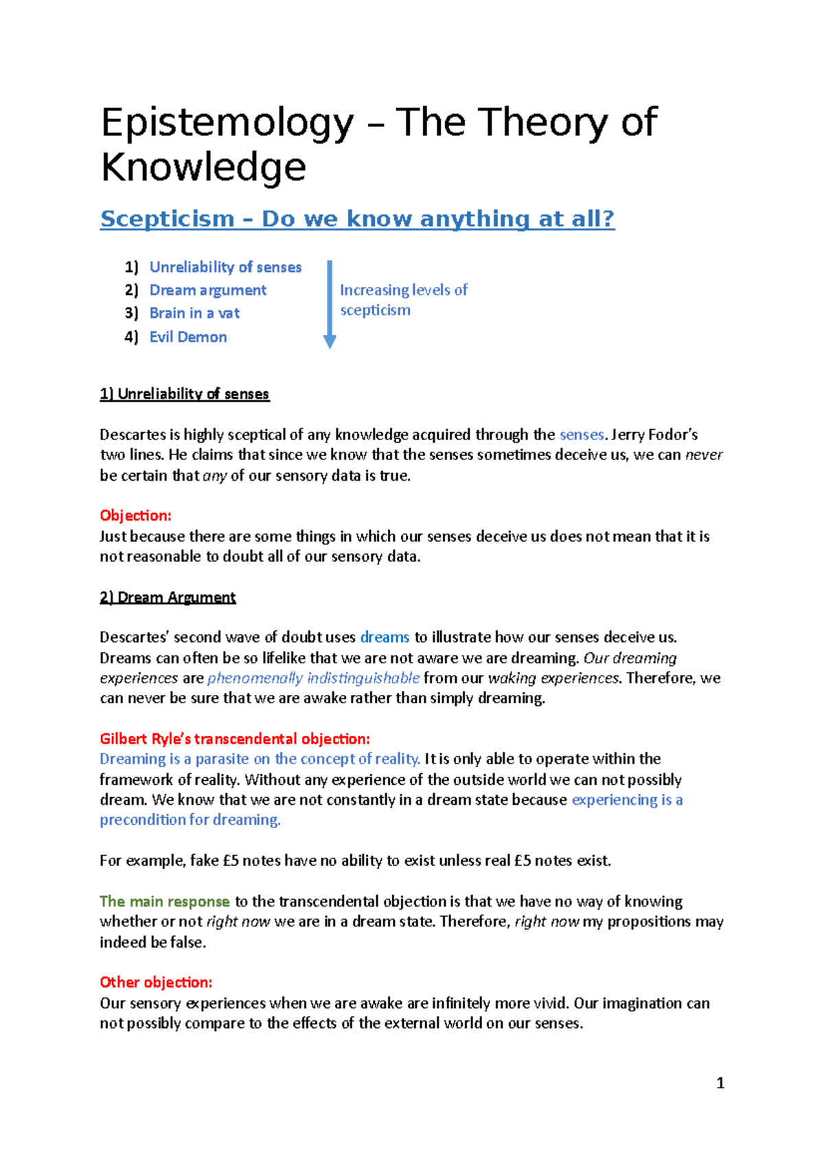 Knowledge and Reality Revision Notes - Epistemology – The Theory of ...