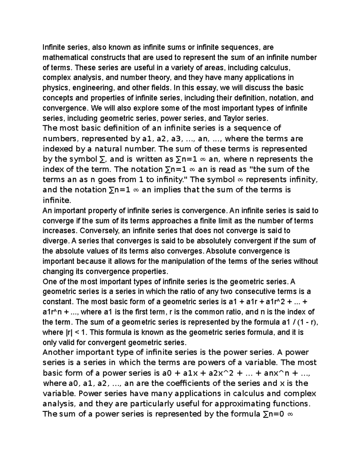 Infinite Series - These series are useful in a variety of areas ...