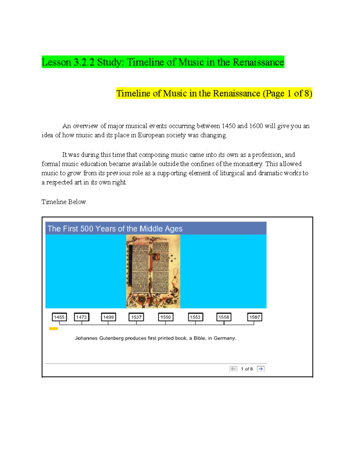 Unit 3 lesson 2 - Lesson 3.2 Study: Timeline of Music in the ...