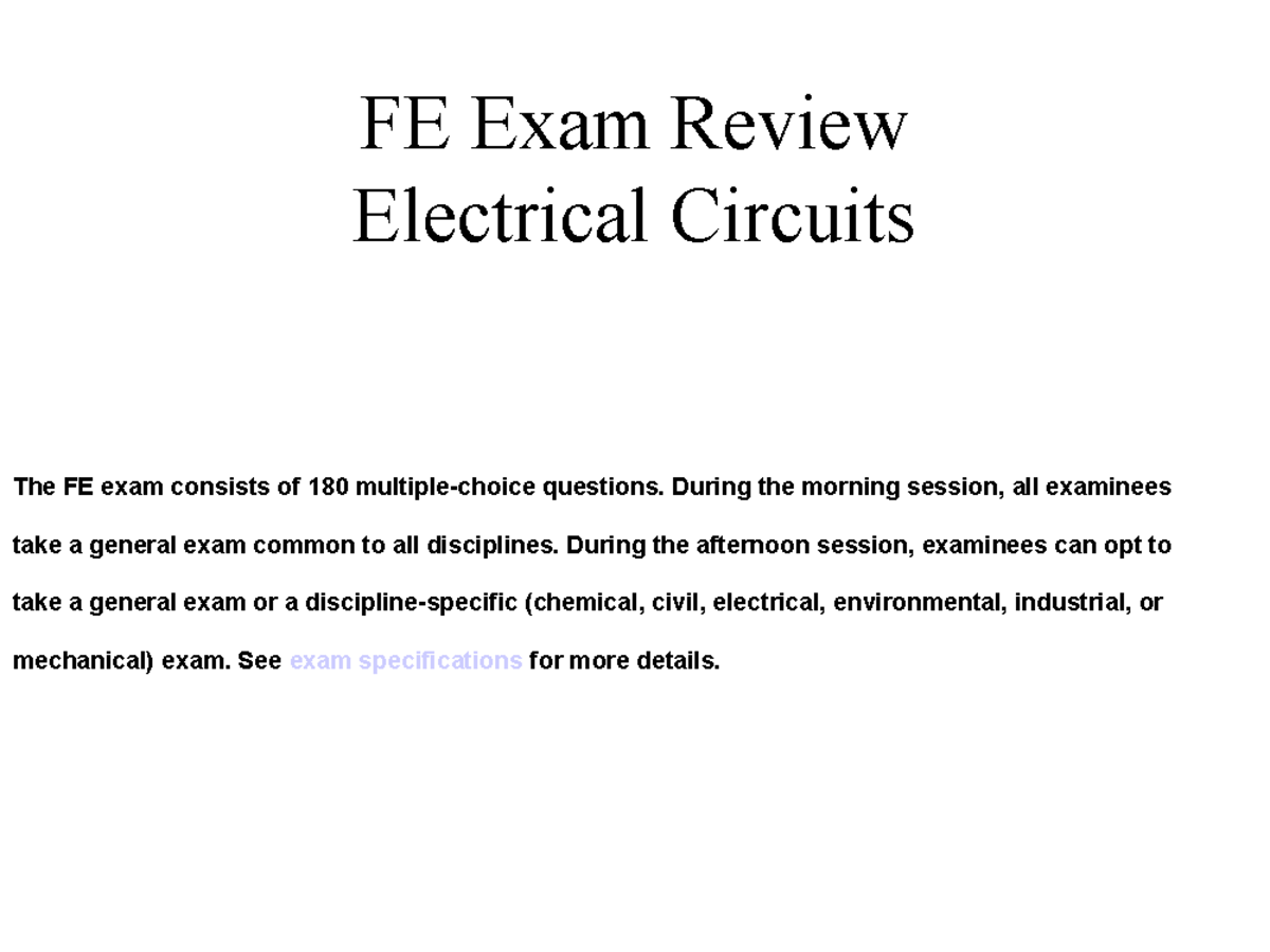 Summary Electric Networks - Exam review - FE Exam Review Electrical ...