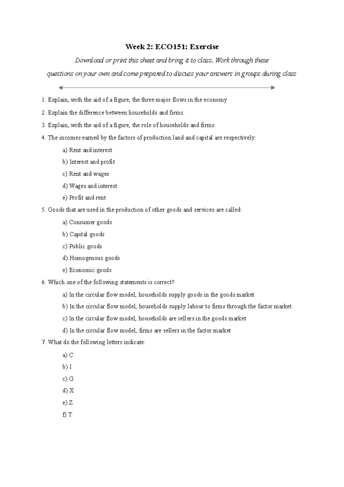 ECO 151 Week 2 Exercise - Week 2: ECO151: Exercise Download or print this sheet and bring it to ...