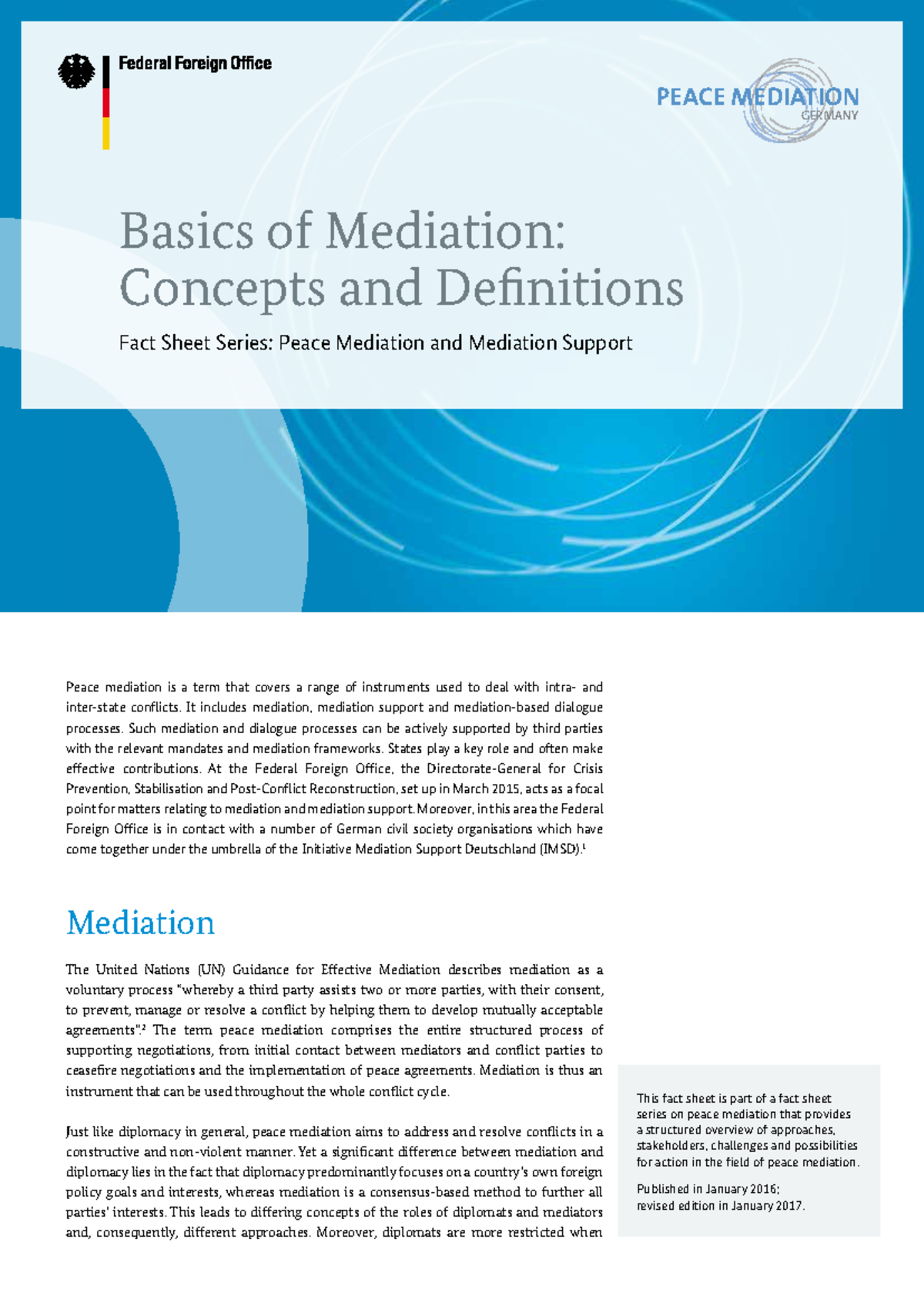 Basics of Mediation - This fact sheet is part of a fact sheet series on peace mediation that ...