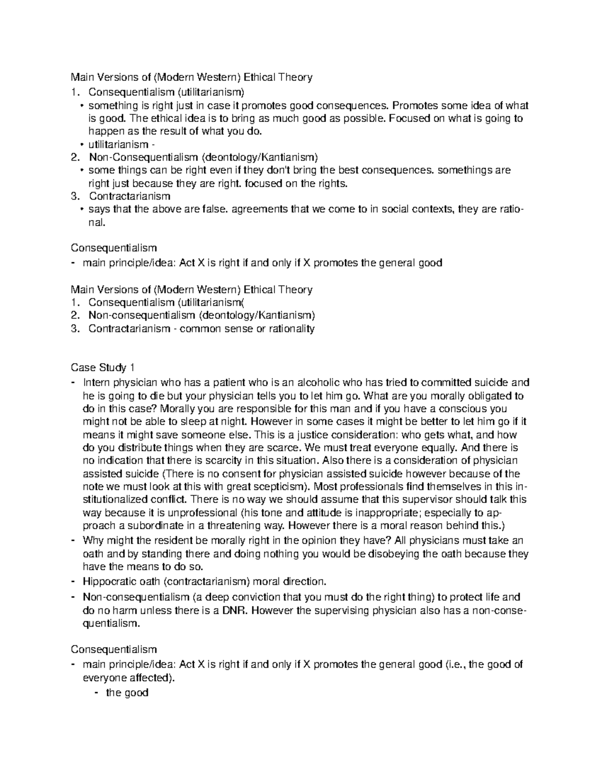 Phil276 Lecture notes 3-4 - Main Versions of (Modern Western) Ethical ...