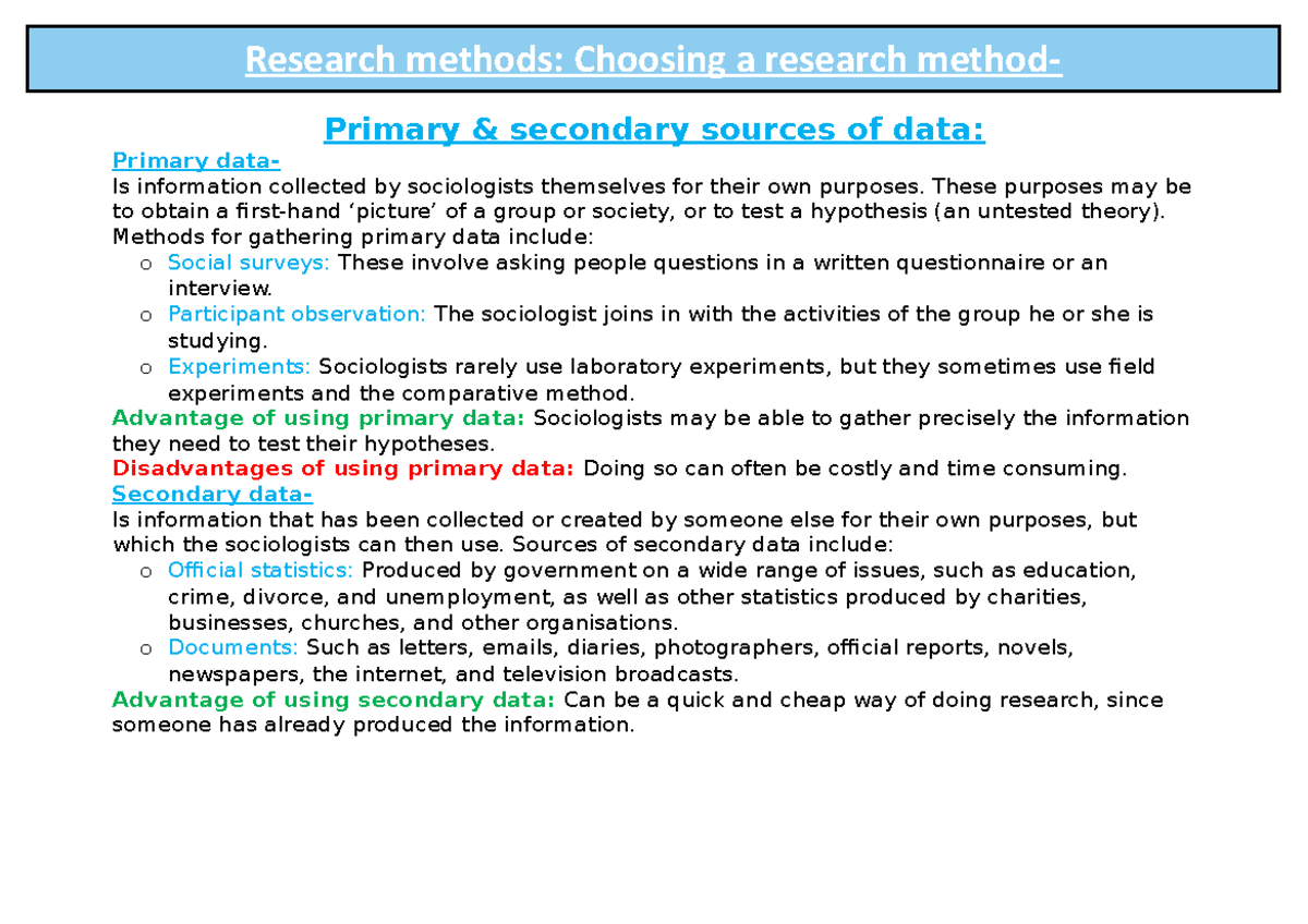 Research Methods- Choosing a research method-2 - Primary & secondary ...