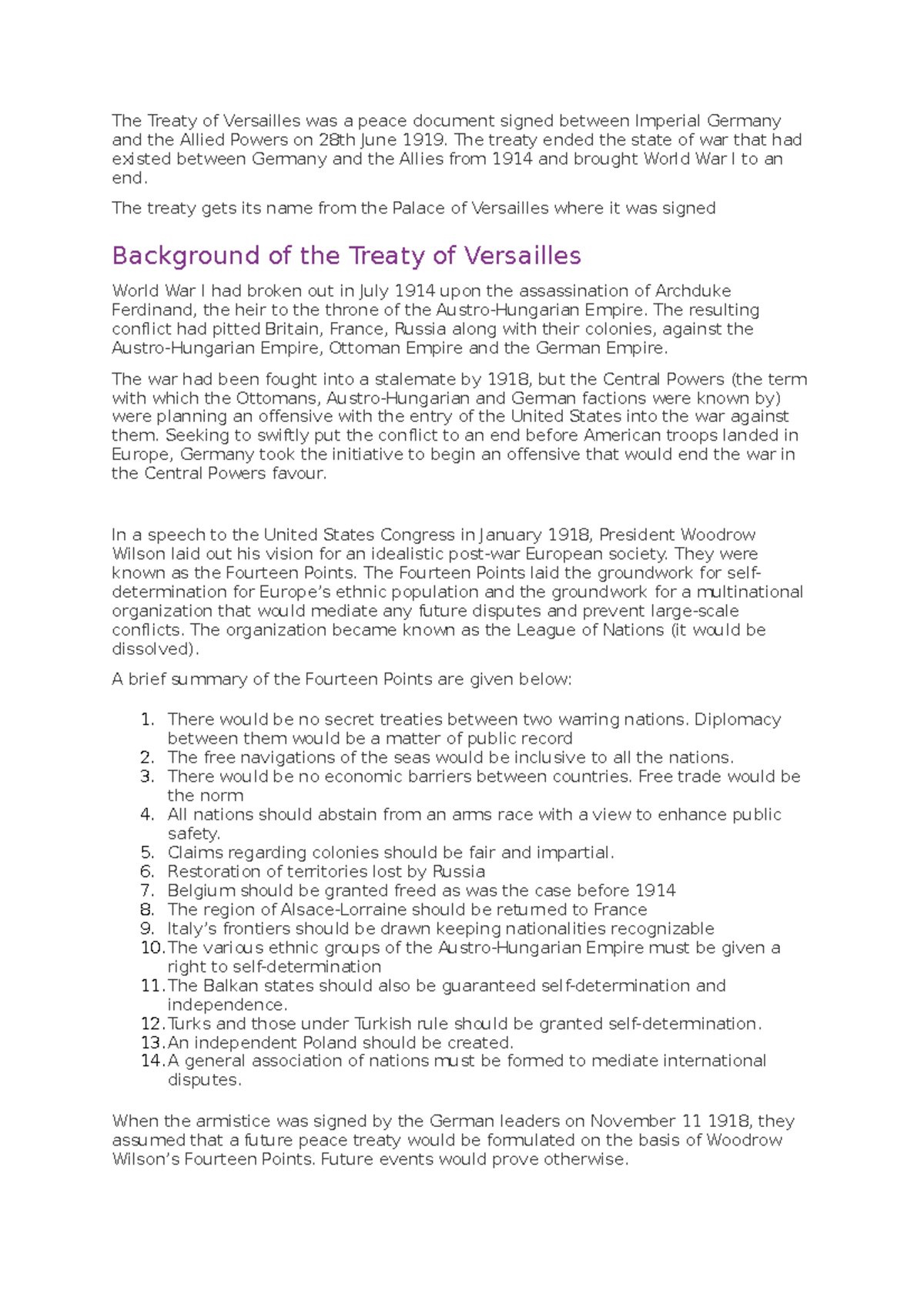 Treaty of versallis - The Treaty of Versailles was a peace document ...