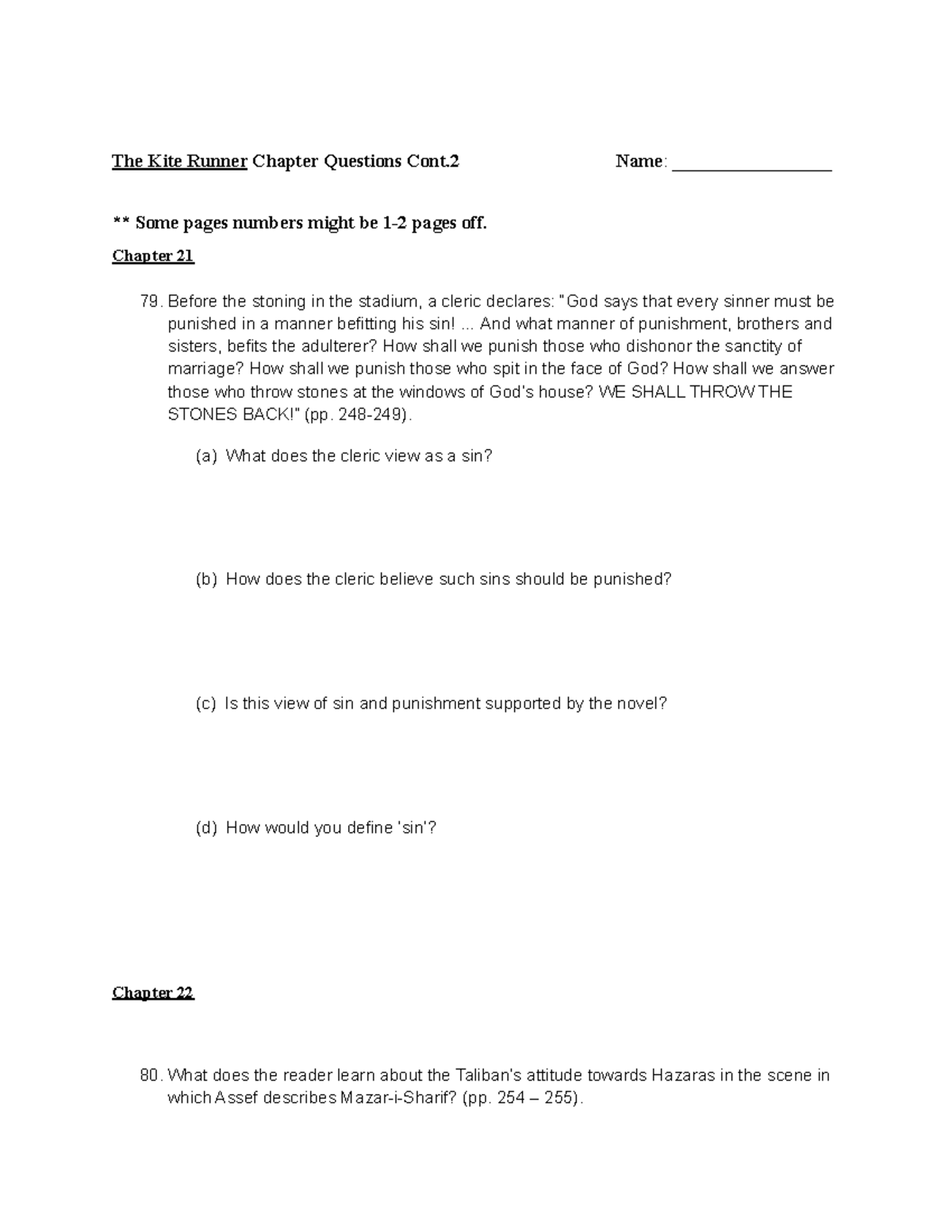 The Kite Runner Chapter Questions - Chapter 21 Before the stoning in ...
