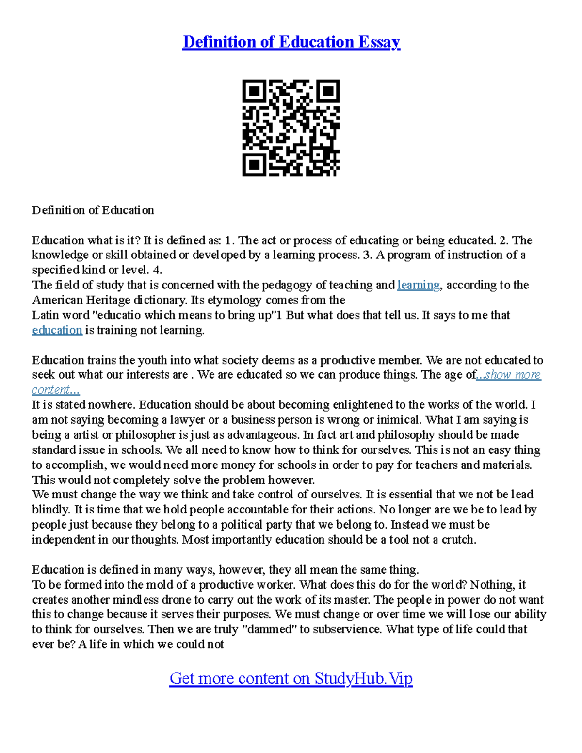 How Do You Write A Definition Essay - Definition of Education Essay ...