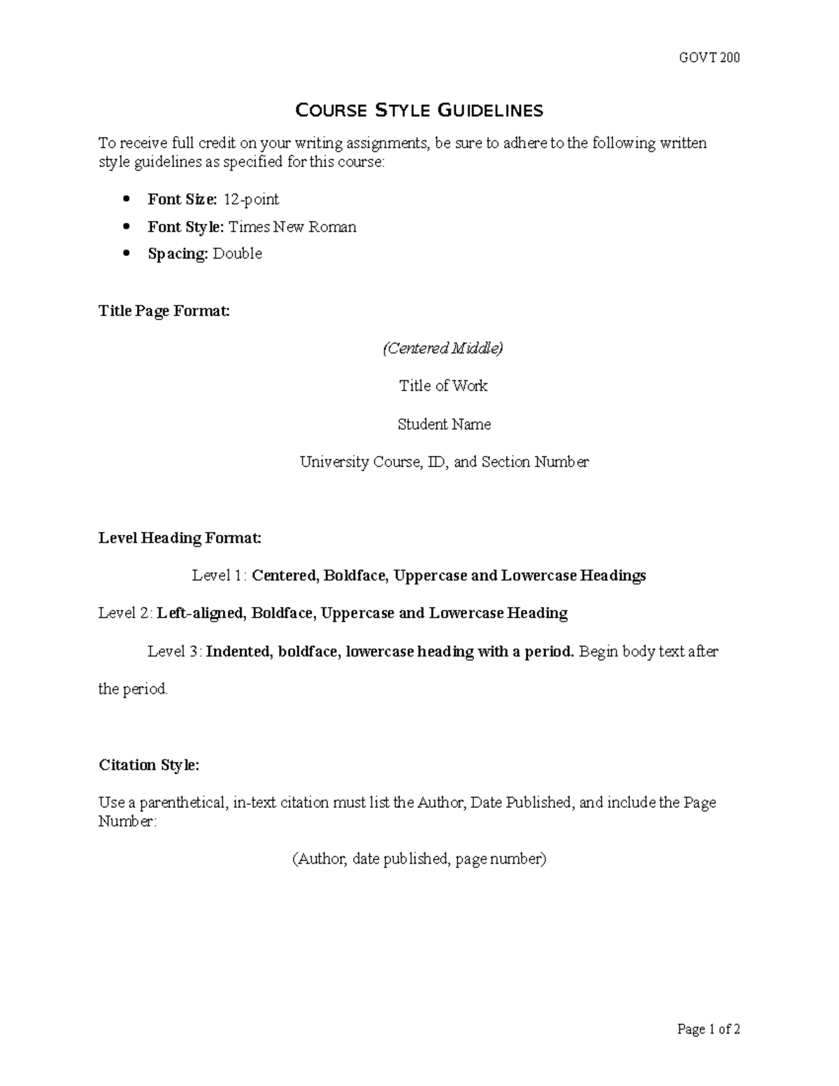GOVT200 Course Style Guidelines - GOVT 200 COURSE STYLE GUIDELINES To ...