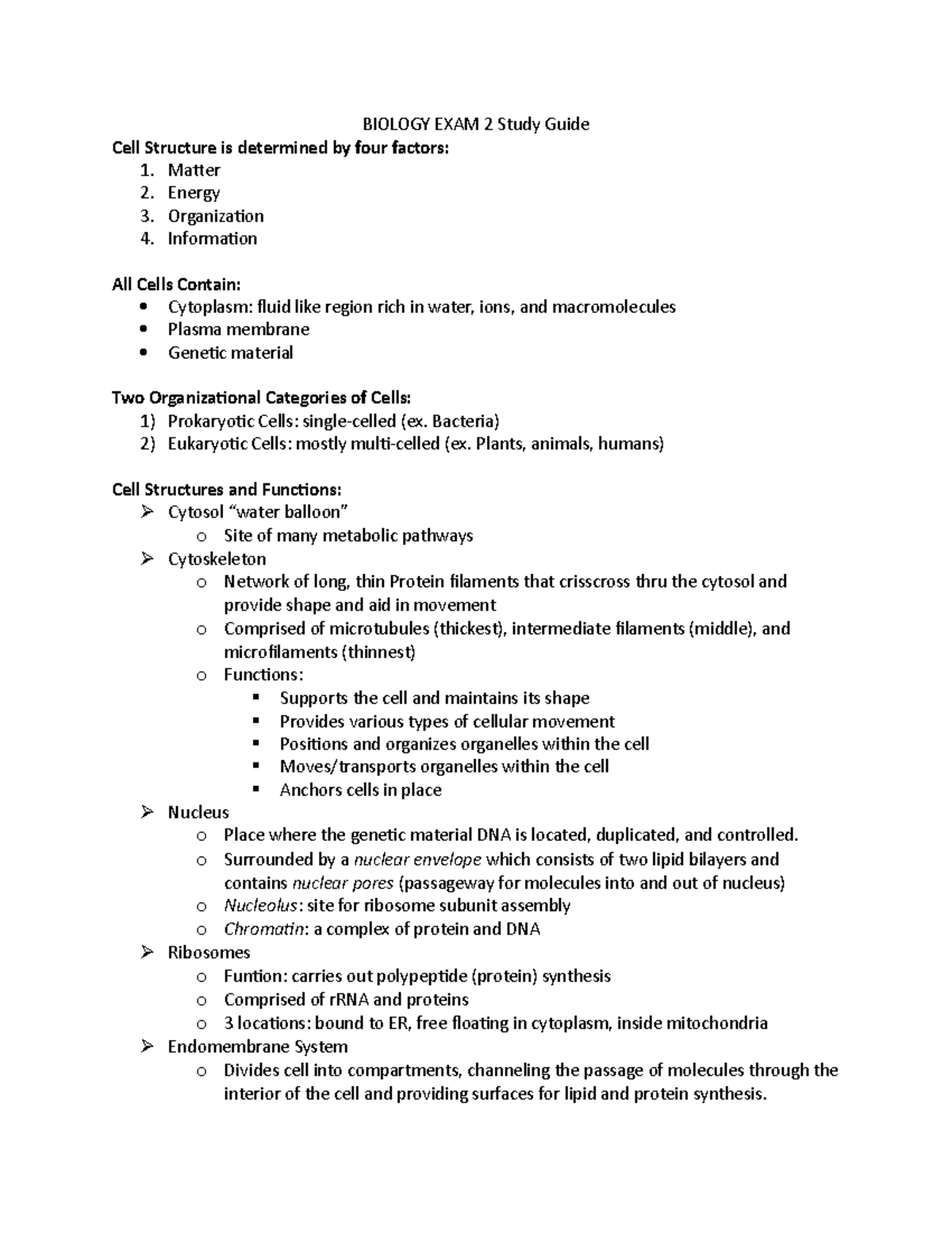 BIO EXAM 2 SG - Study guide for exam 2 - BIOLOGY EXAM 2 Study Guide ...