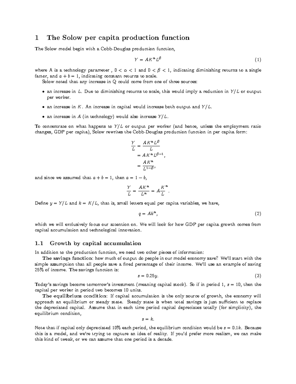 Practical - The Solow per capita production function - 1 The Solow per ...
