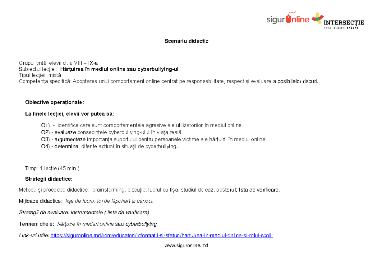 Scenariu didactic - material - Scenariu didactic Grupul țintă: elevii ...
