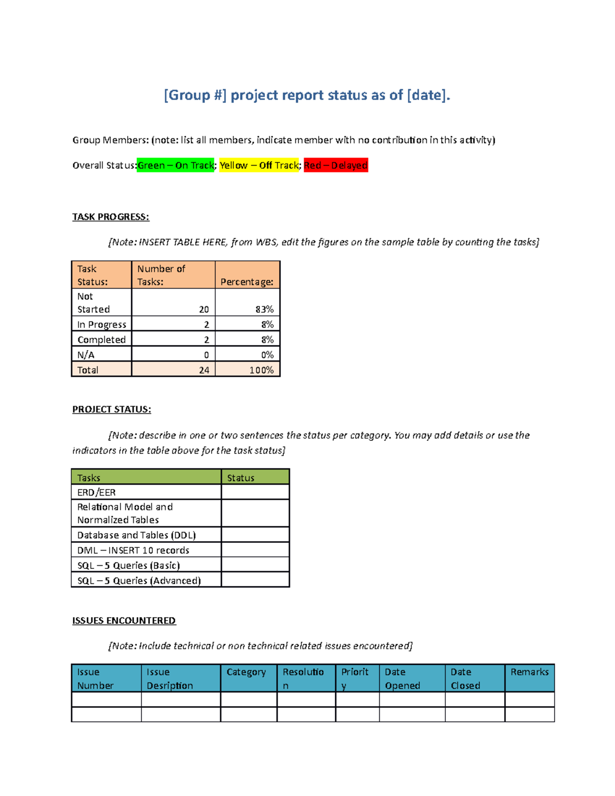 Progress Report 1-1 - none - [Group #] project report status as of ...