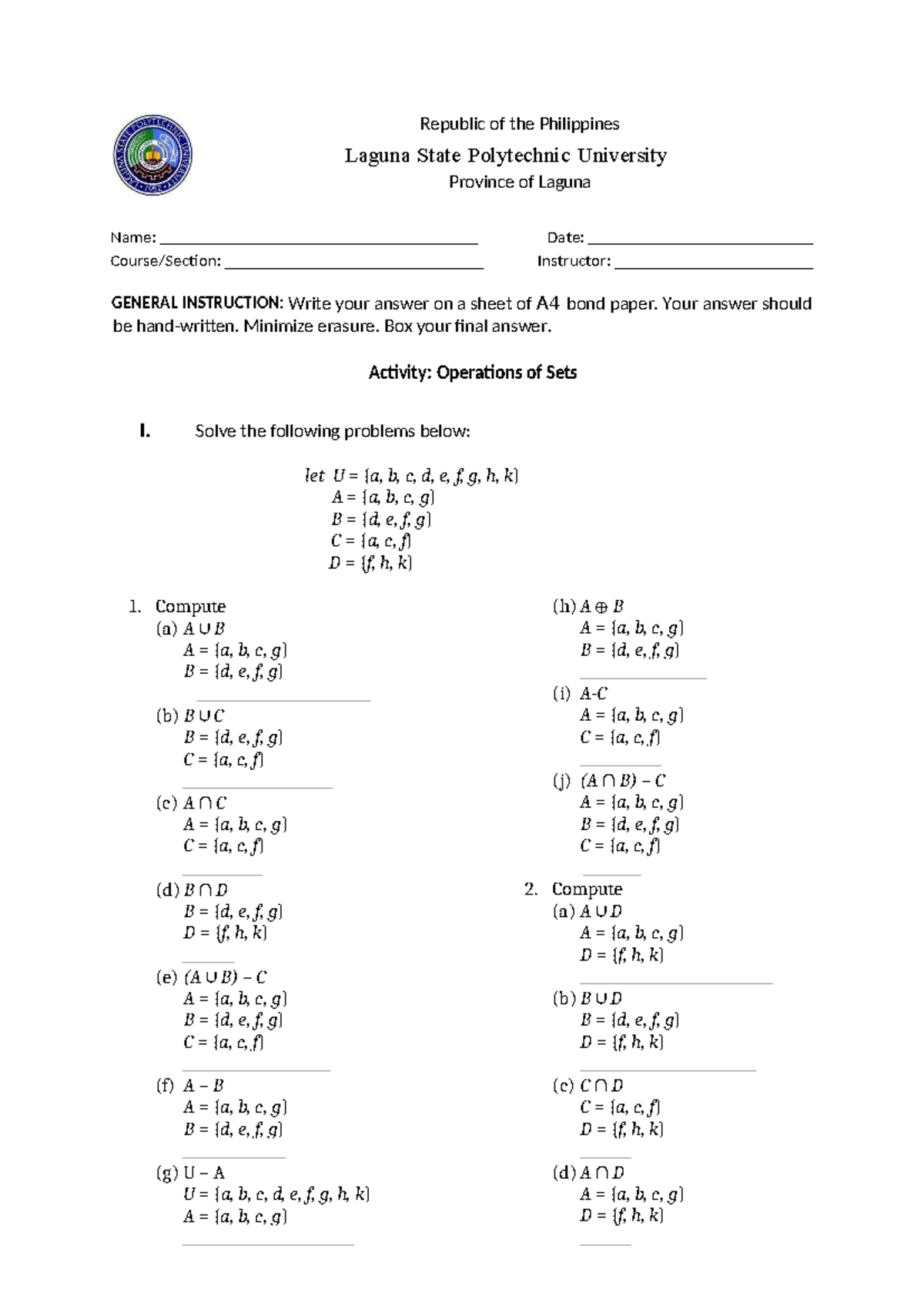 Operation - math - Republic of the Philippines Laguna State Polytechnic ...