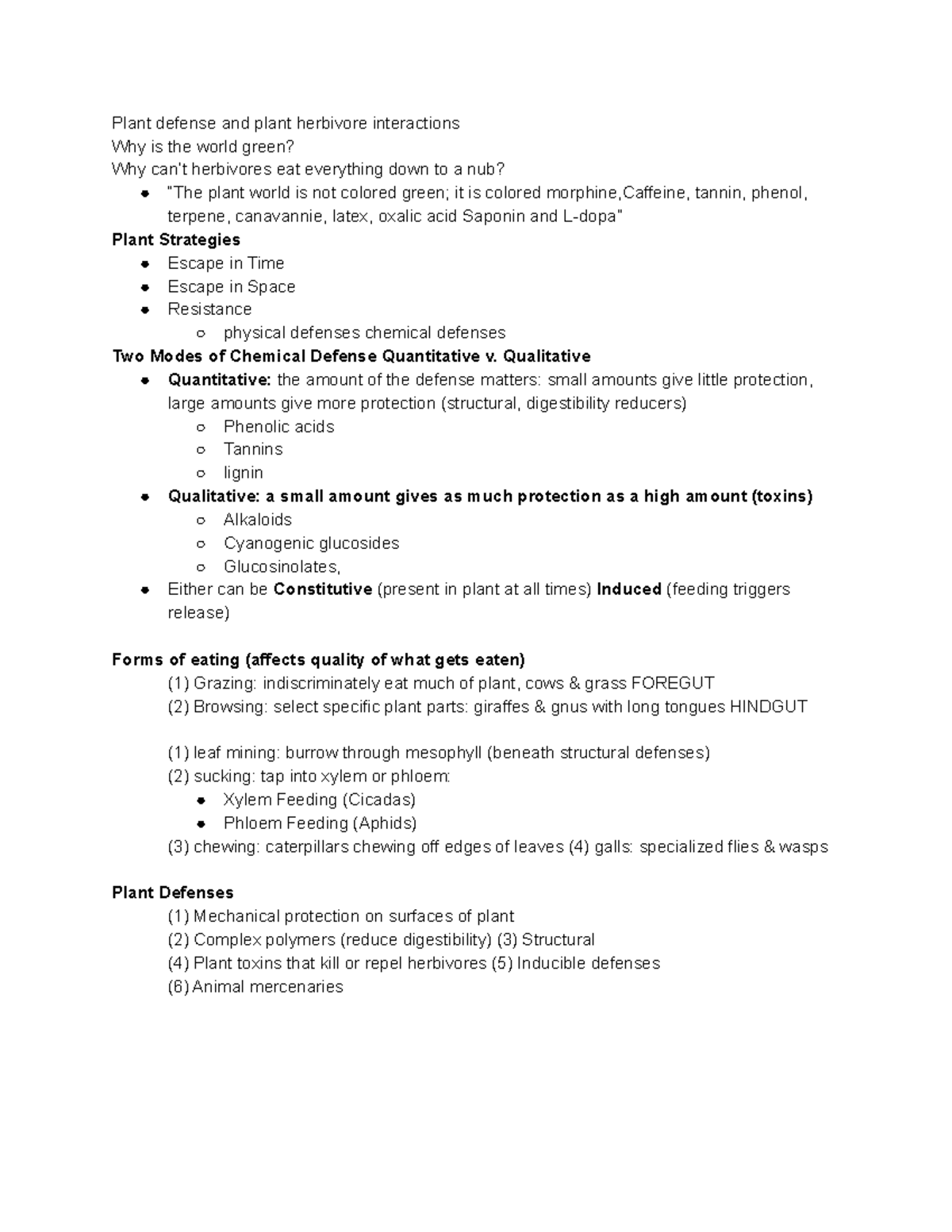 BIO 230 LECT 15 - Lecture notes 15 - Plant defense and plant herbivore ...