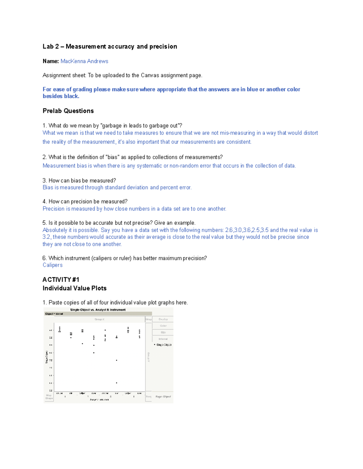 BTEC 180 Lab 2 - lab 2 sheet - Lab 2 – Measurement accuracy and ...