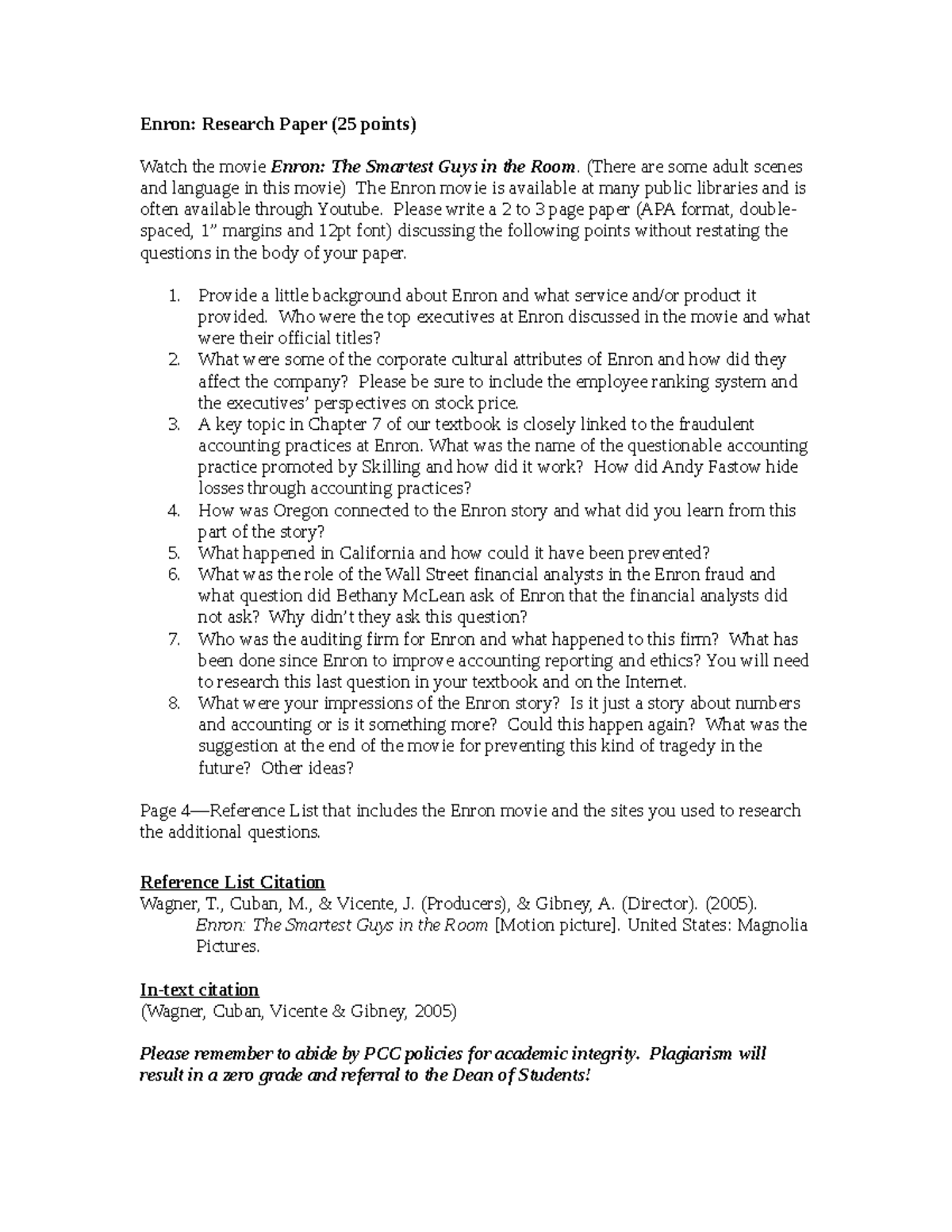 29347555 - Accountancy - Enron: Research Paper (25 points) Watch the ...
