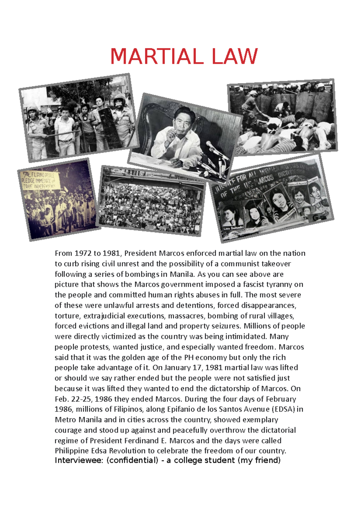 Martial Law Reflection - MARTIAL LAW From 1972 to 1981, President ...