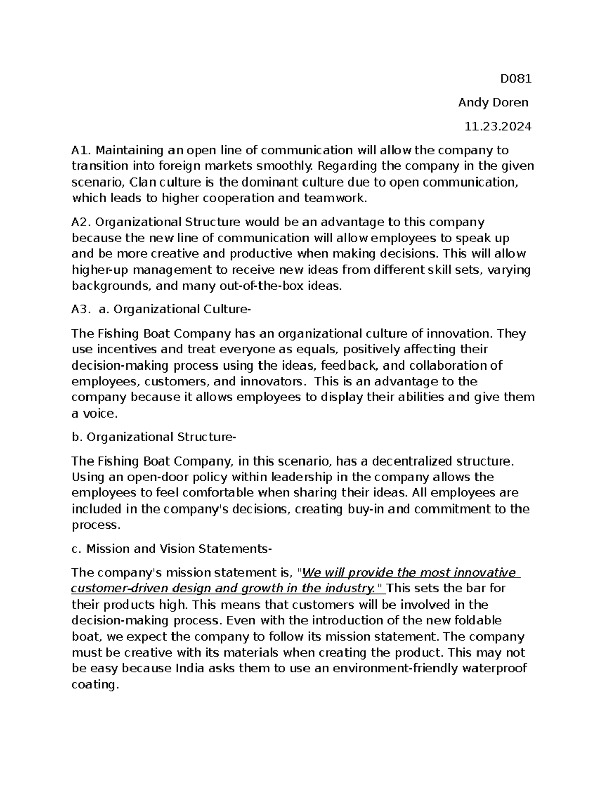 Task 1 -D081 Passed first attempt - D Andy Doren 11. A1. Maintaining an ...