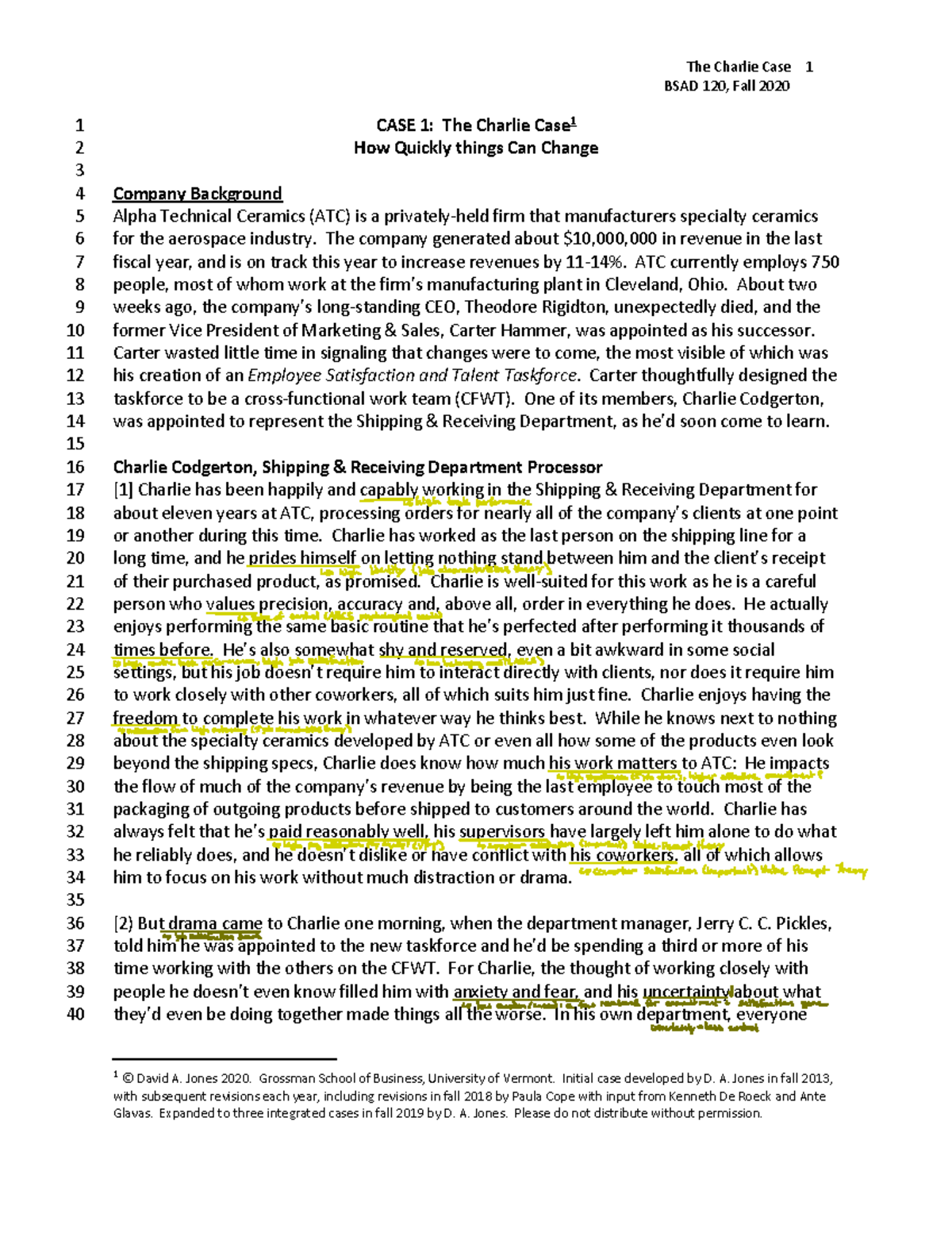 BSAD 120 case 1 - Glavas: employees case notes - The Charlie Case 1 ...