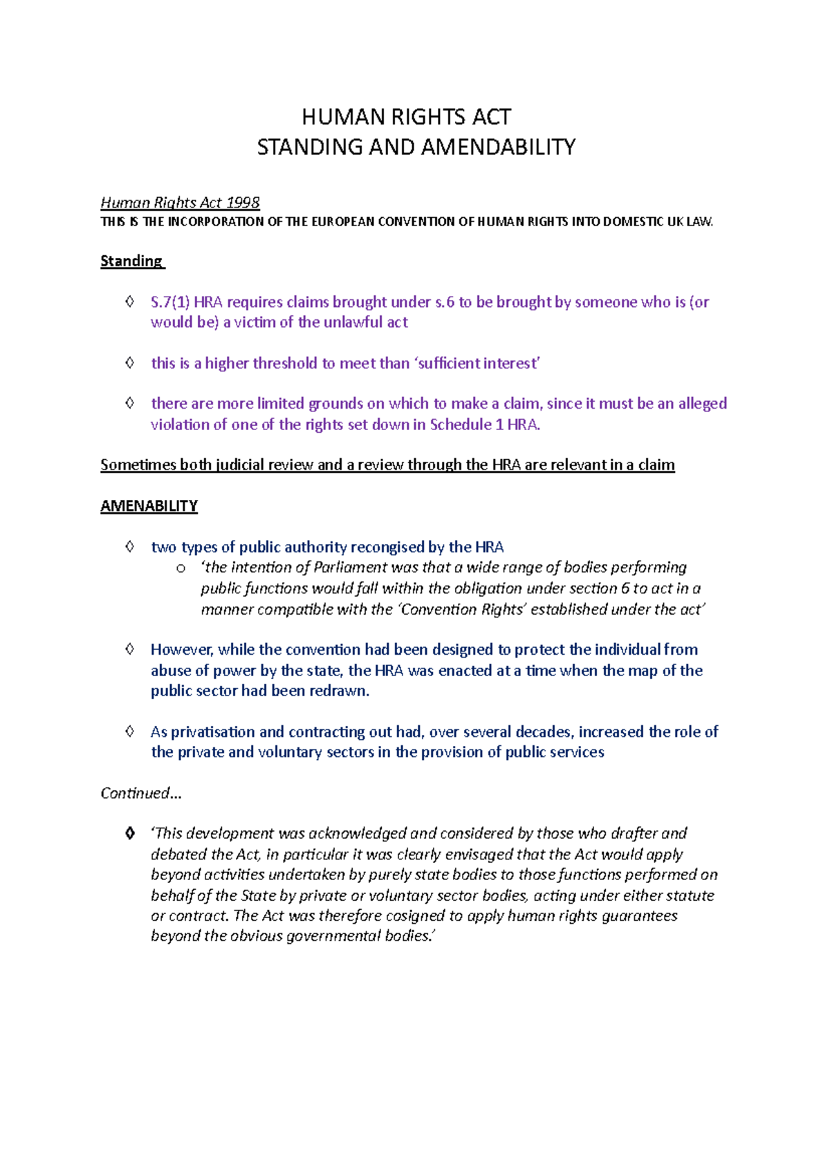 Human Rights ACT (standing and amenability) - HUMAN RIGHTS ACT STANDING ...