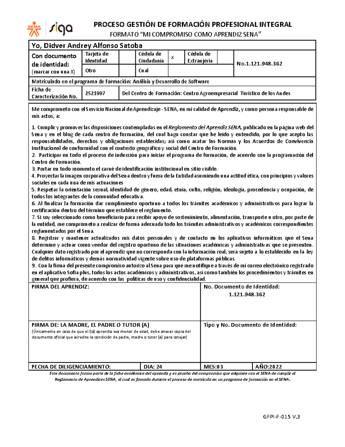 Compromiso del Aprendiz V2 - PROCESO GESTI”N DE FORMACI”N PROFESIONAL INTEGRAL FORMATO
