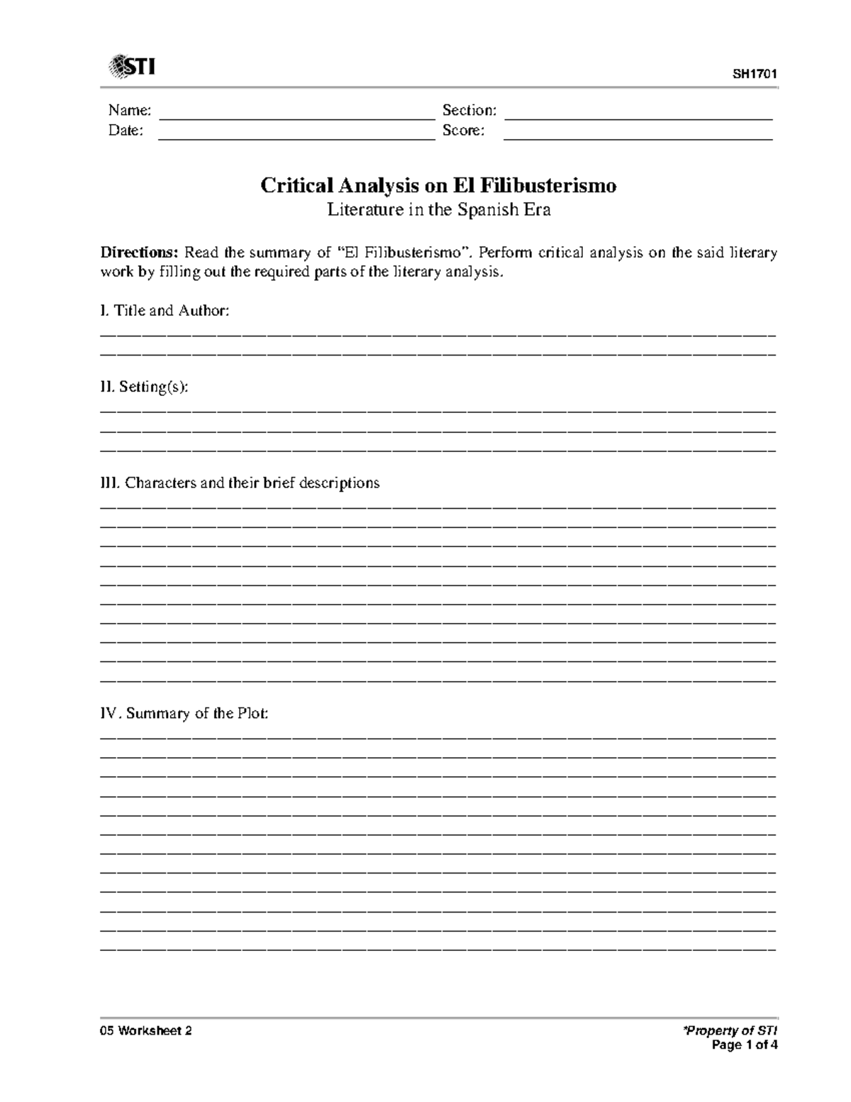 SH1701 - 21st Century Literature 05 Worksheet 2 - 05 Worksheet 2 ...