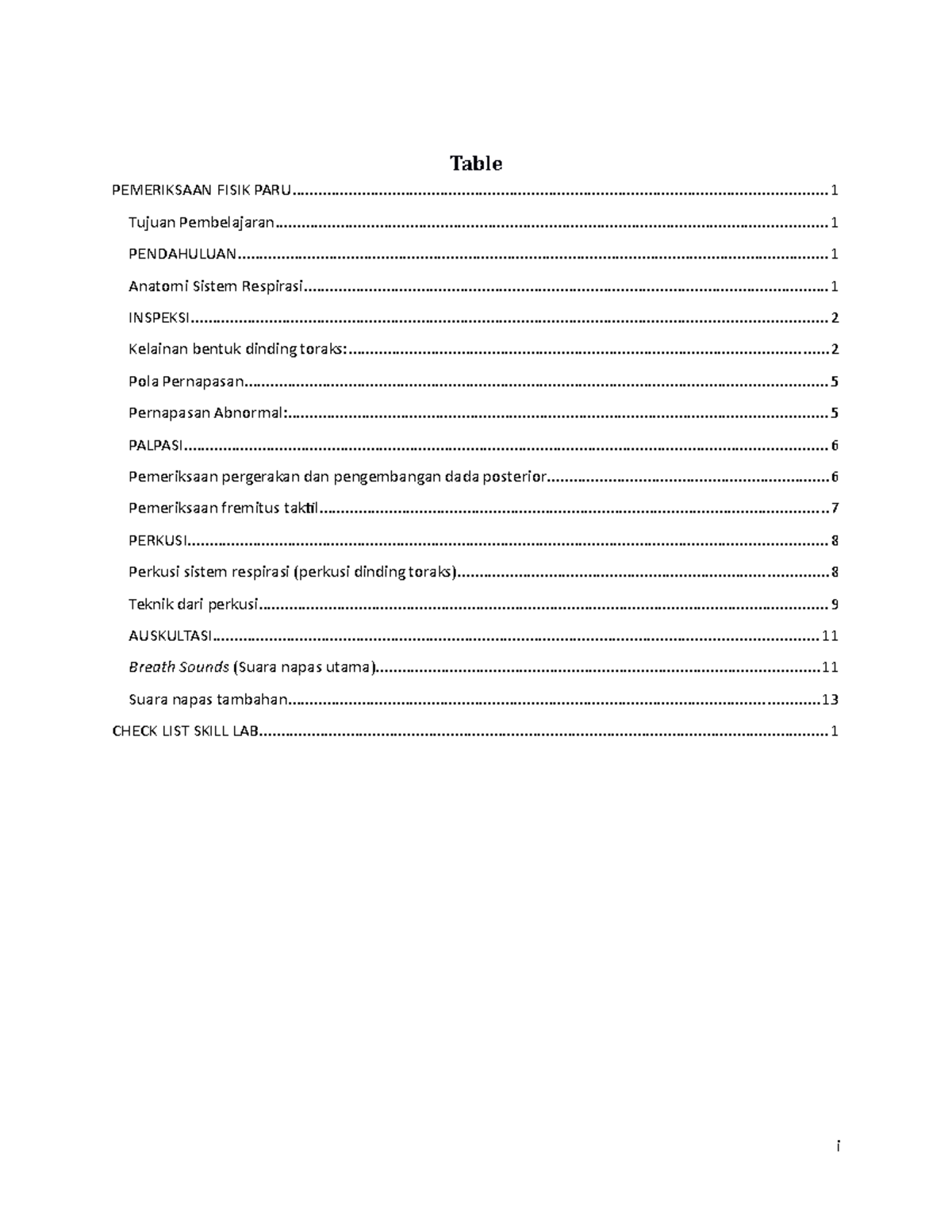 Pemeriksaan Fisik PARU - Table PEMERIKSAAN FISIK - Studocu
