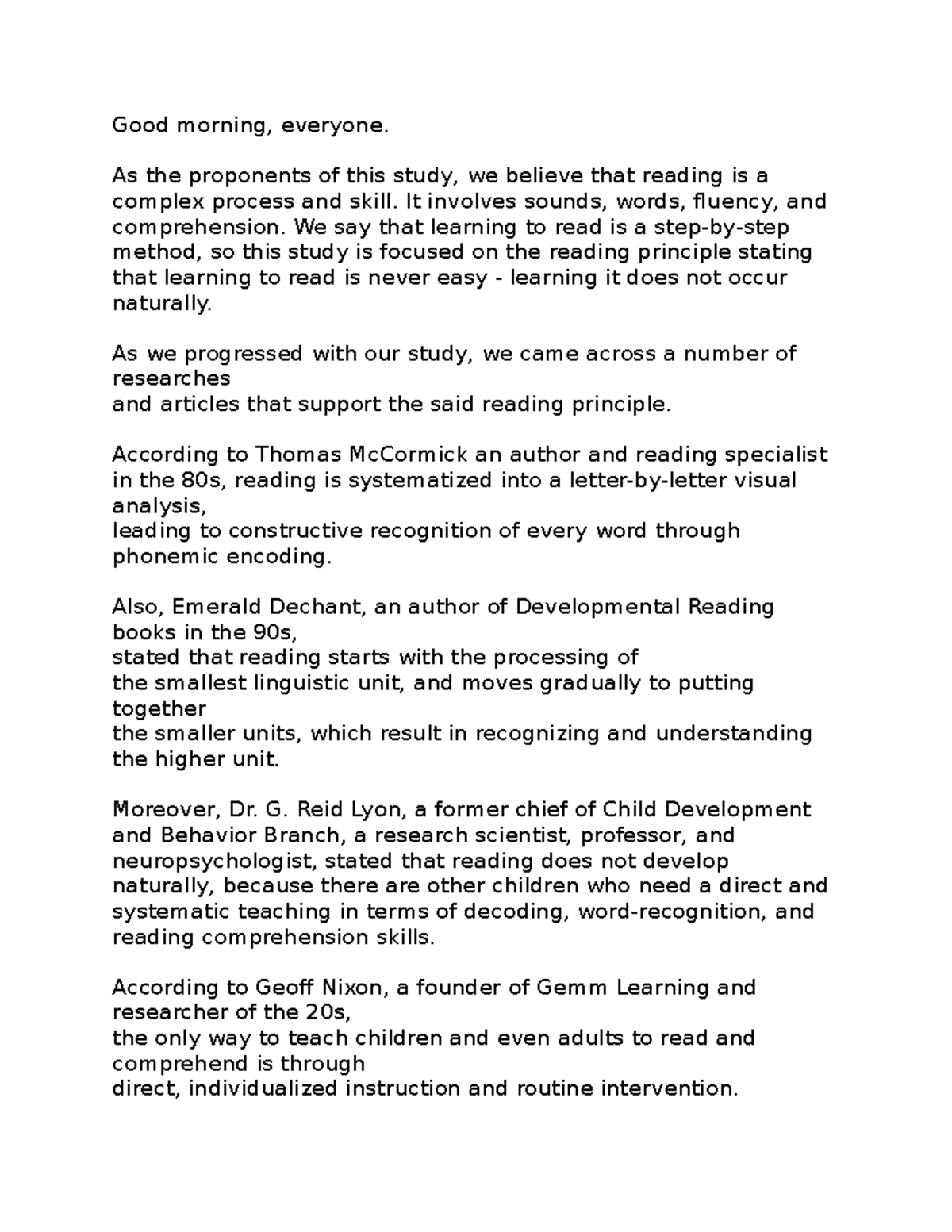 Good morning - script for the lesson - Good morning, everyone. As the ...