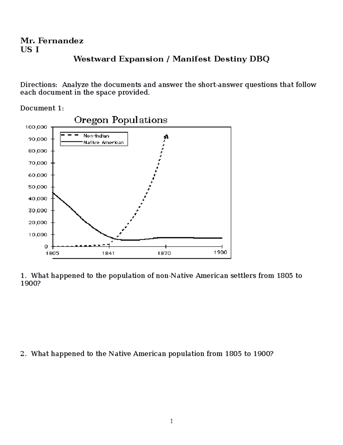 Manifest Destiny DBQ - Mr. Fernandez US I Westward Expansion / Manifest ...