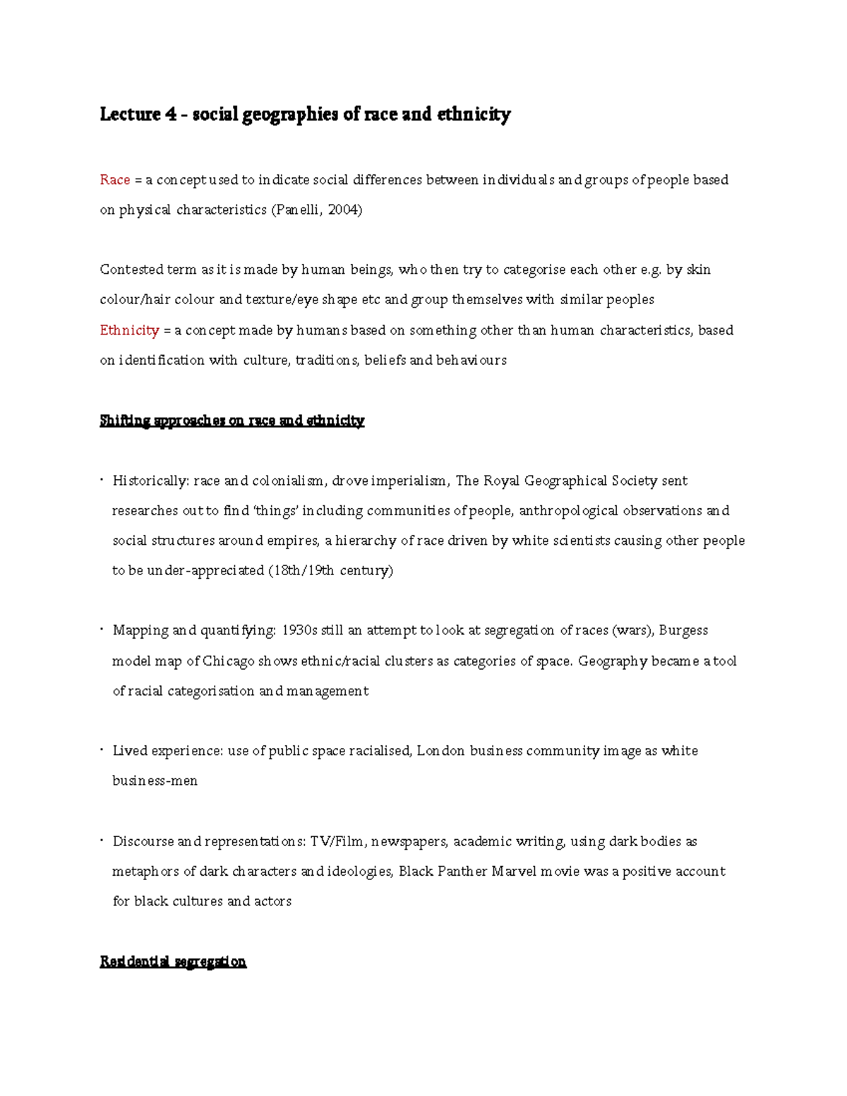 4 Race and ethnicity - Lecture notes 4 - Lecture 4 - social geographies ...