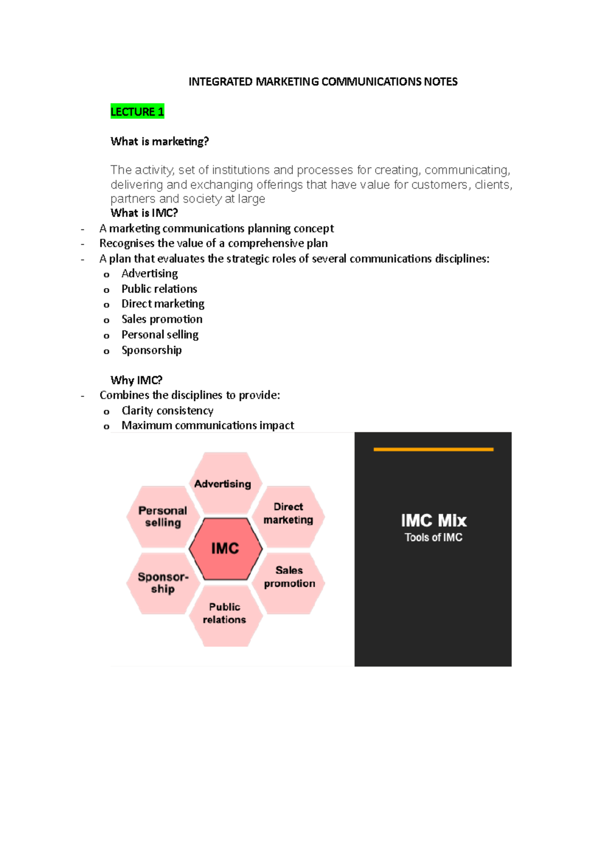 Integrated Marketing Communications Notes - INTEGRATED MARKETING ...