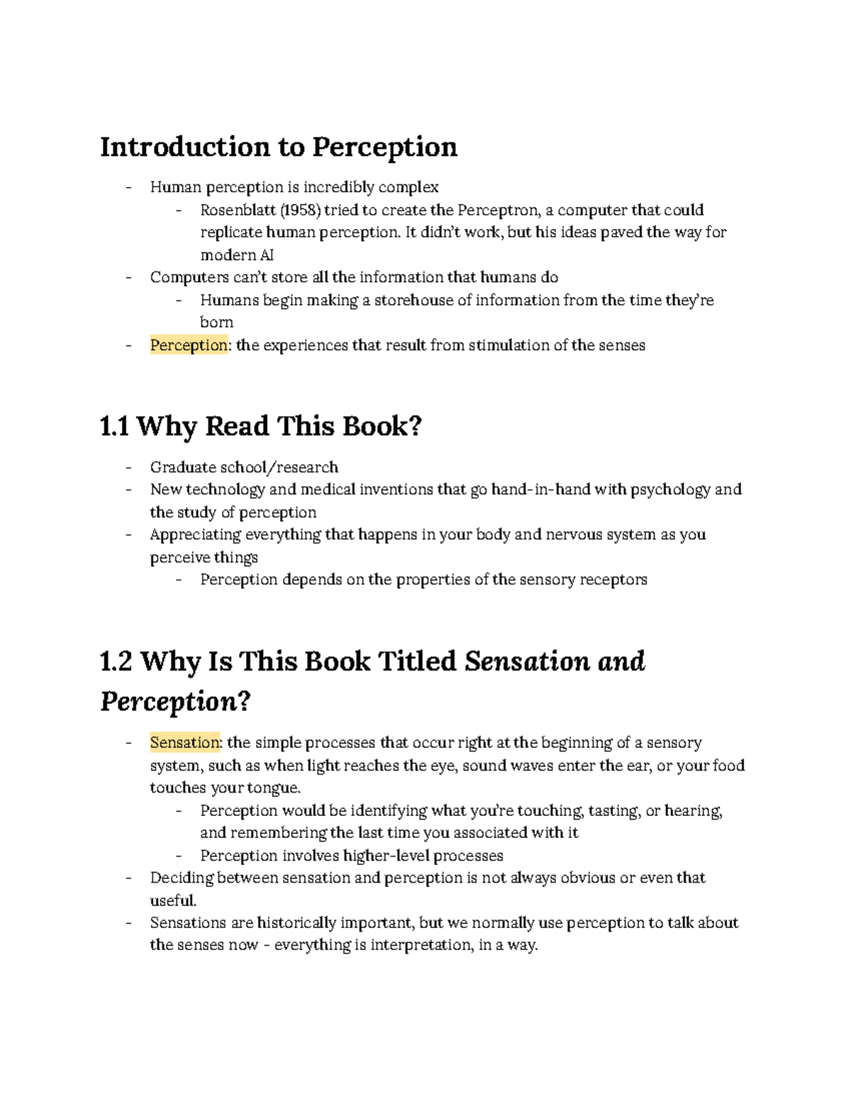 Chapter One Notes - Sensation and Perception - Goldstein/Cacciamani ...