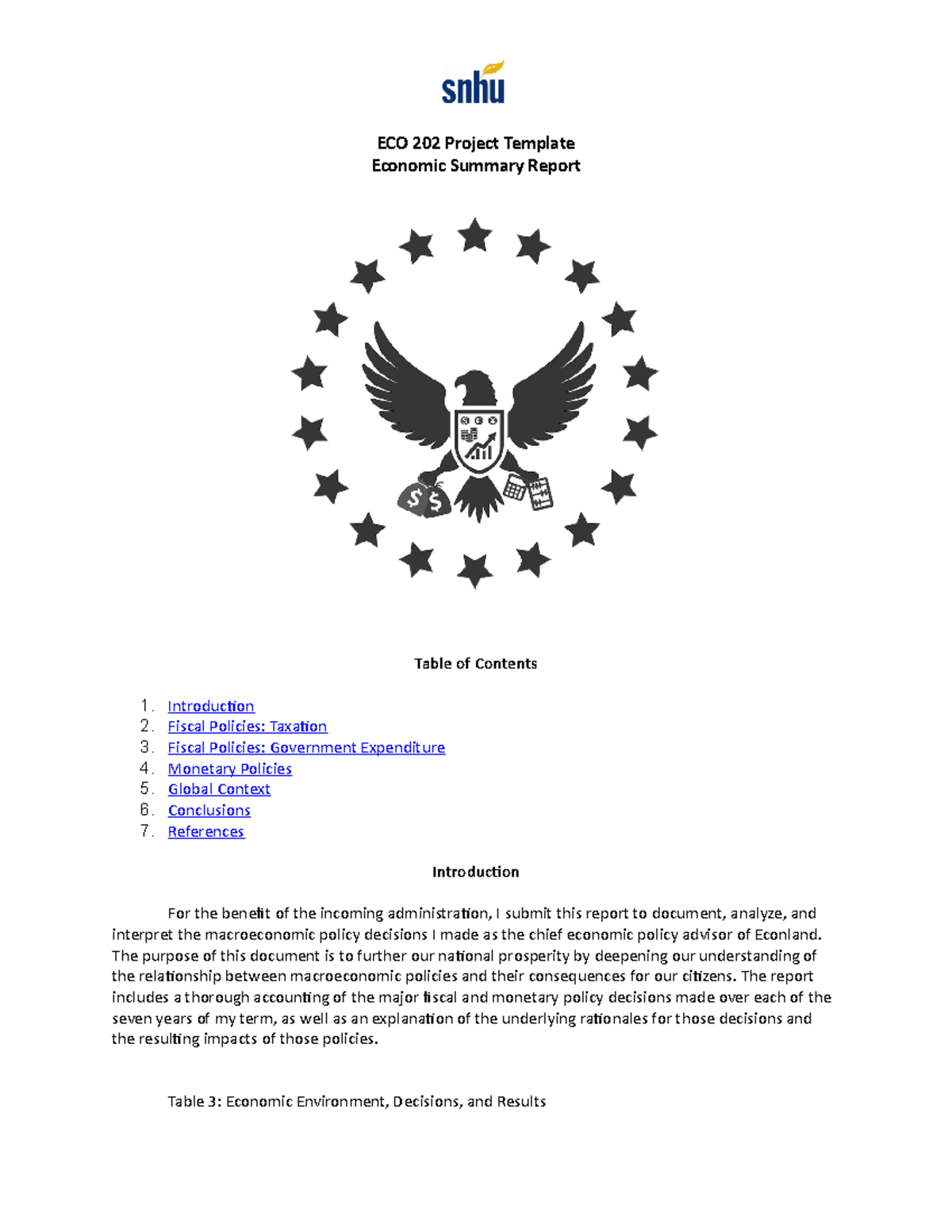Eco final project about econland - ECO 202 Project Template Economic ...