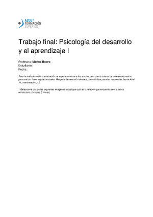 TP Final - p·g. 1 Trabajo final. Psicología del desarrollo y el aprendizaje I Profesora: Marina ...