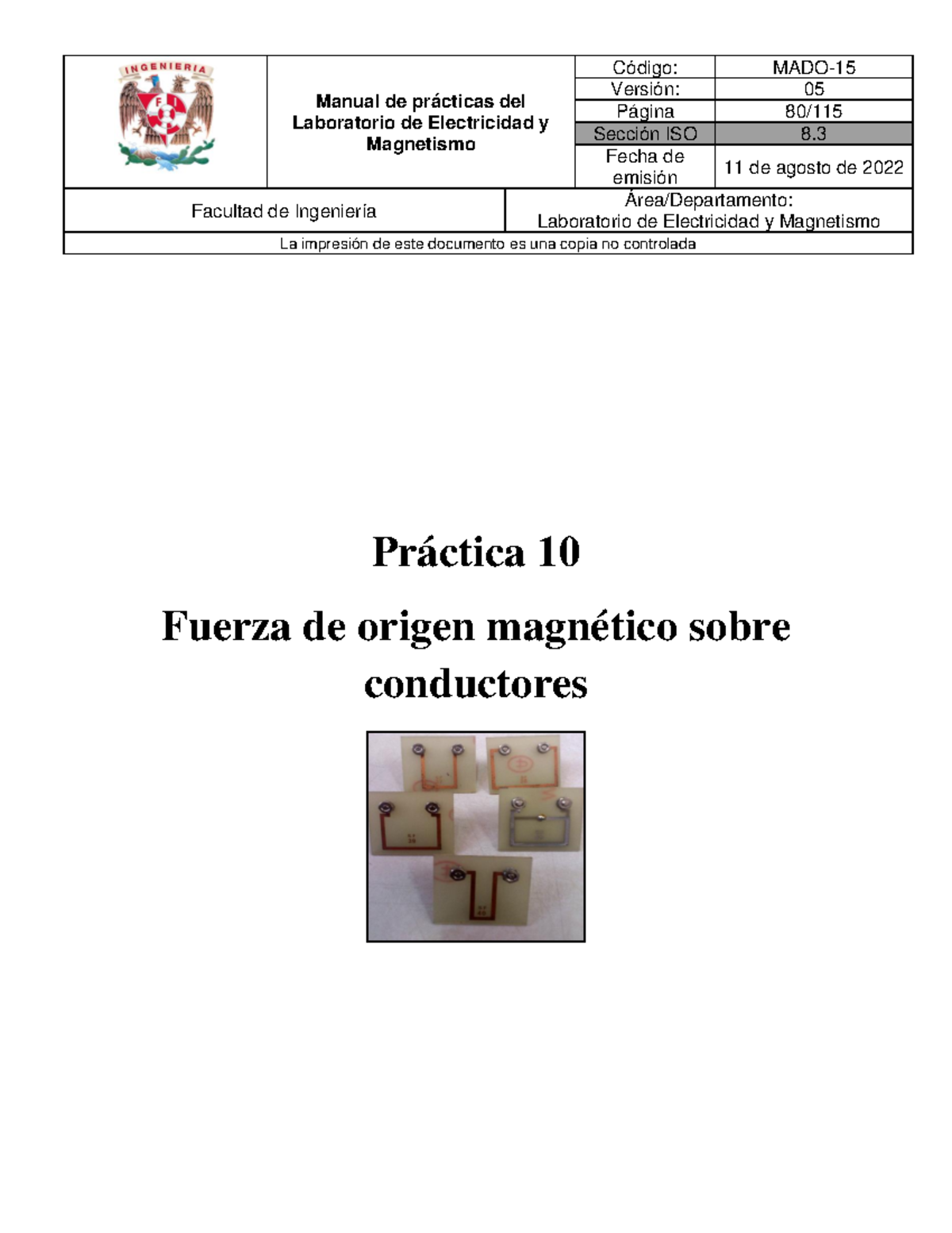 P10 eym - practica - Manual de prácticas del Laboratorio de Electricidad y Magnetismo Versión ...