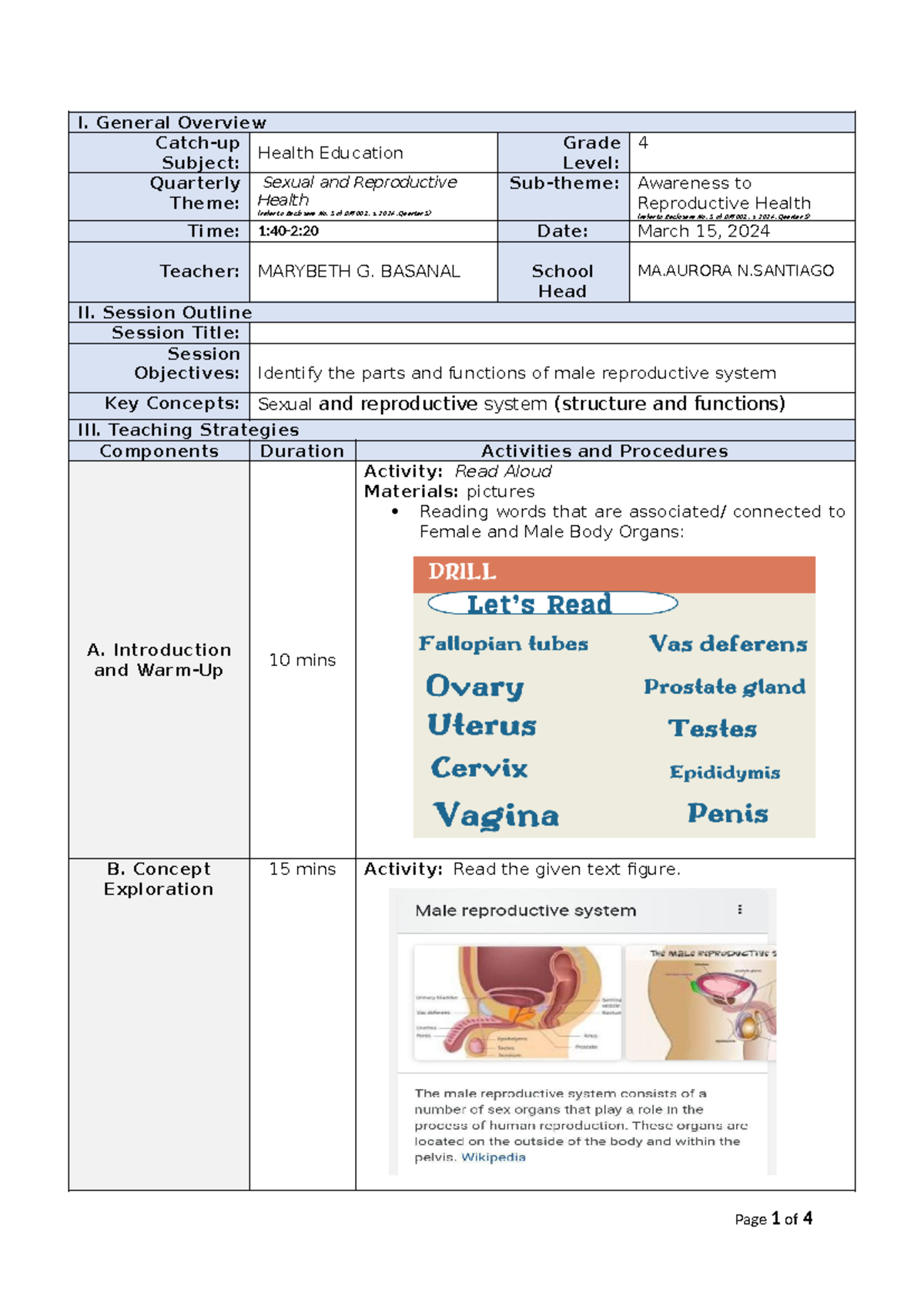 Grade 4- Health - I. General Overview Catch-up Subject: Health ...